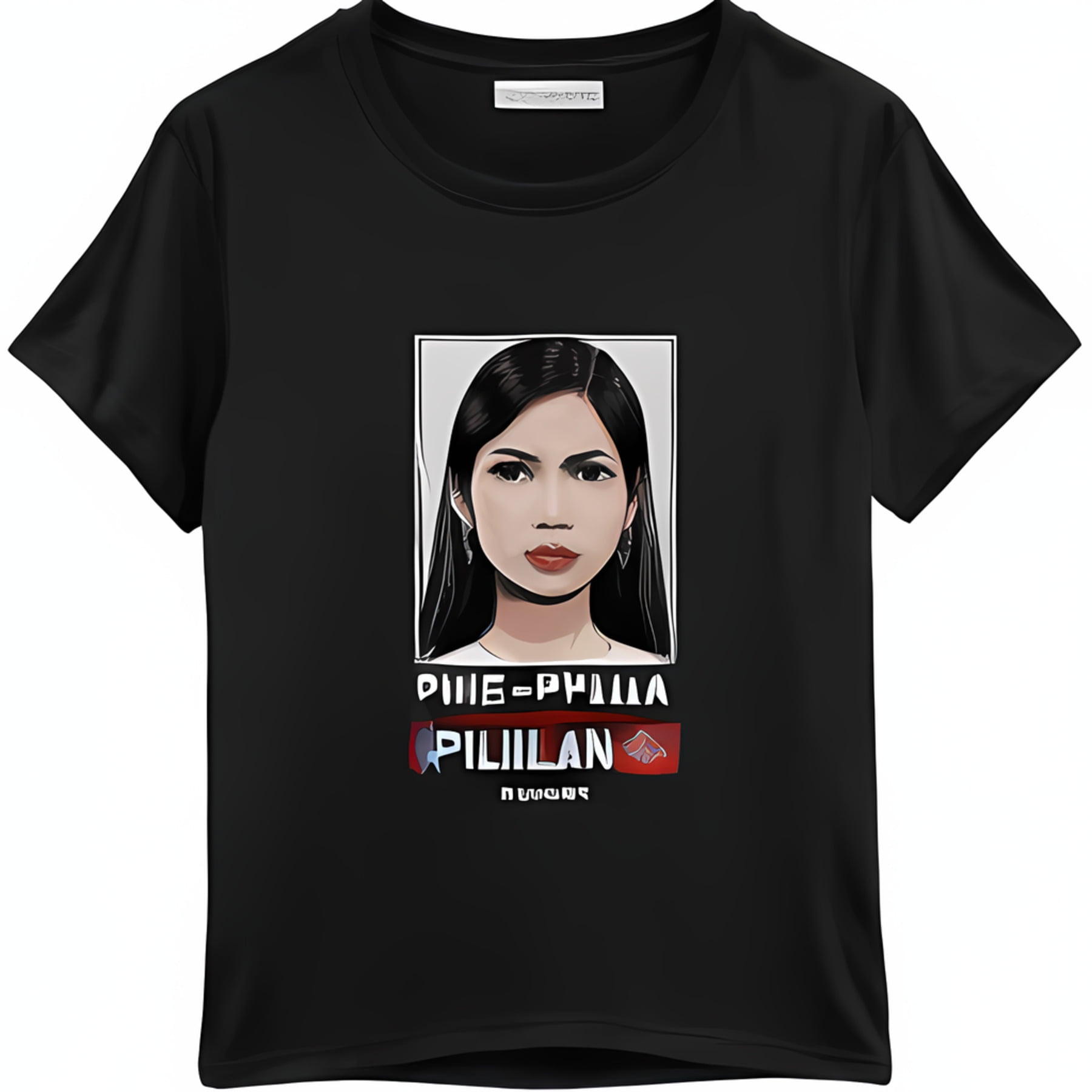 Archival Black T-Shirt with Philippine Model Cartoon Graphic and ...