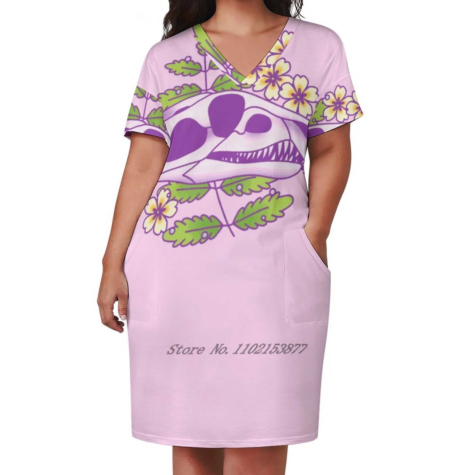 Archosaurus Loose Pocket Dress Summer Sexy Dress Print Short Sleeve ...