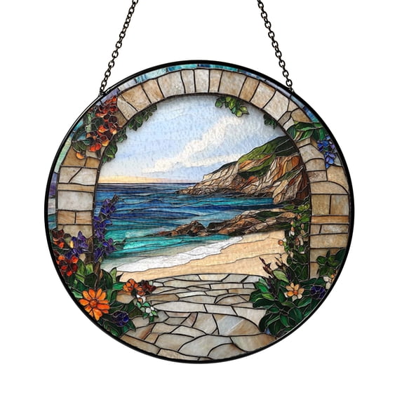 Archway Beach Sunset Stained Glass Suncatcher Window Hanging, Coastal ...