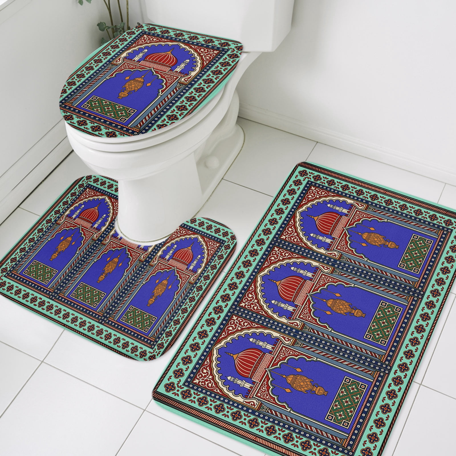 Archway Columns Bathroom Rugs Set Vintage Ethic Traditional Blue Teal ...