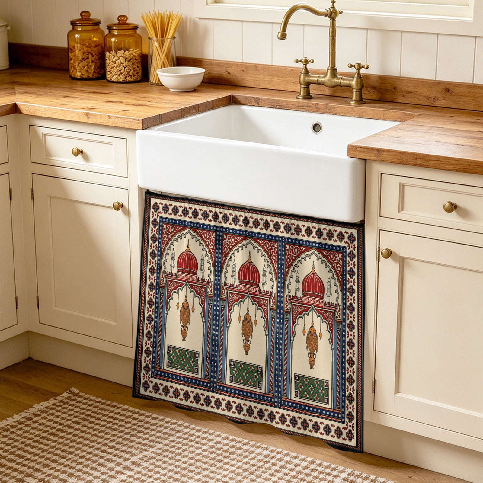 Archway Columns Cabinet Curtain, Vintage Ethic Traditional Beige Brown ...