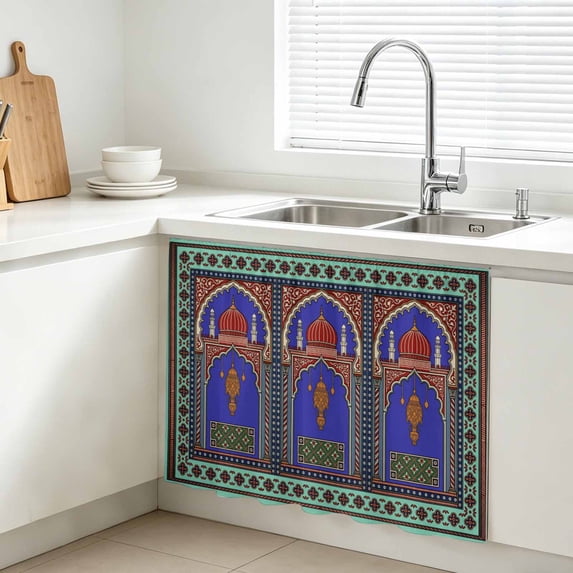 Archway Columns Cabinet Curtain, Vintage Ethic Traditional Blue Teal ...