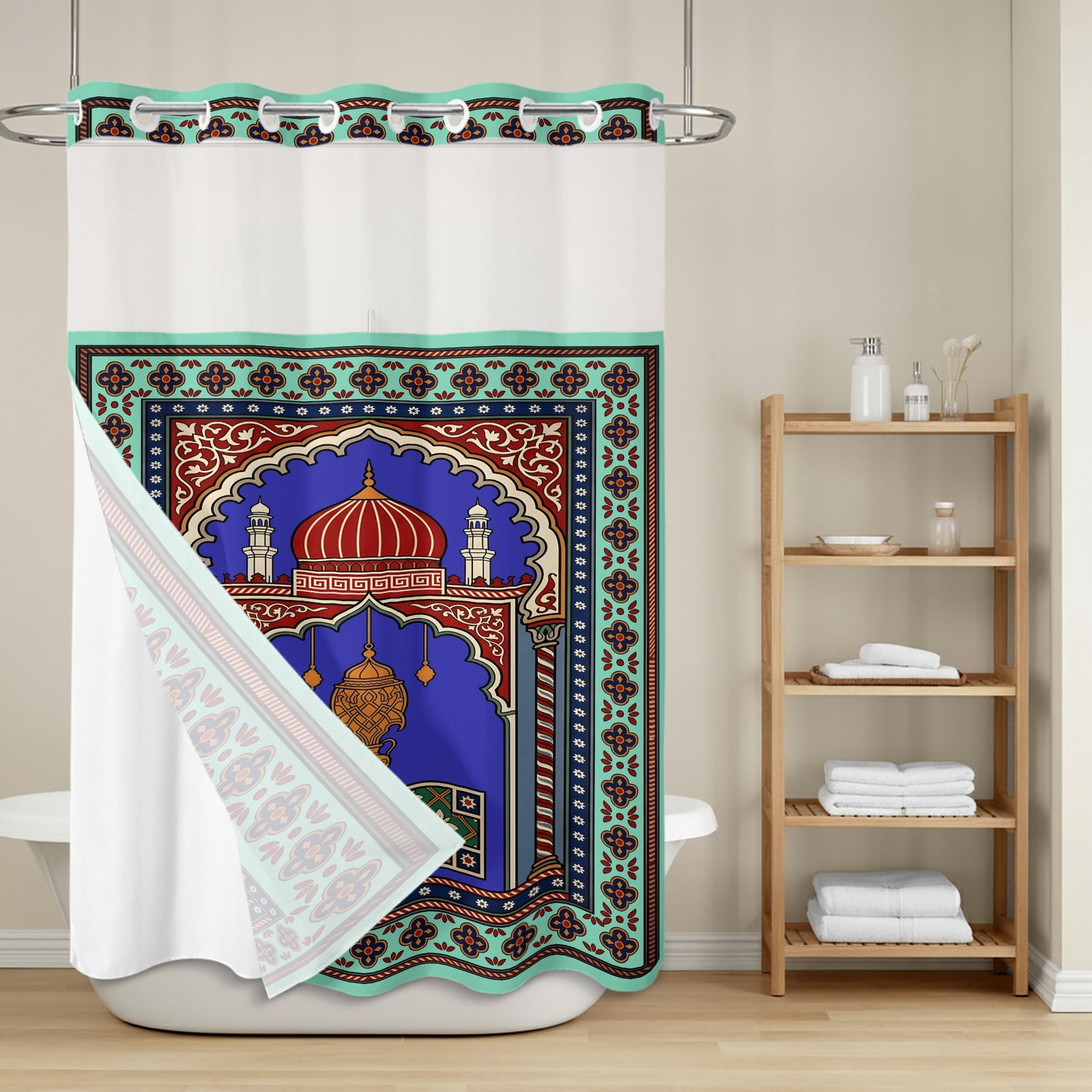 Archway Columns No Hook Shower Curtain with Snap in Liner, Ethic ...