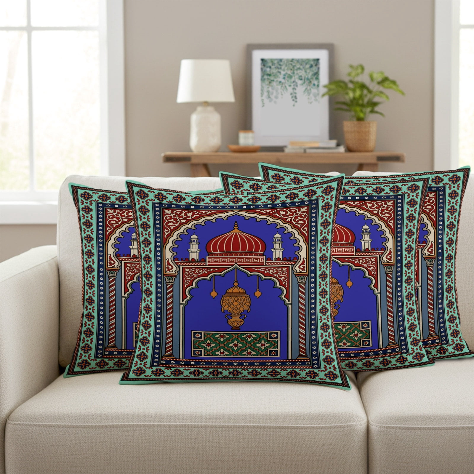 Archway Columns Pillow Covers Set of 4, Vintage Ethic Traditional Blue ...