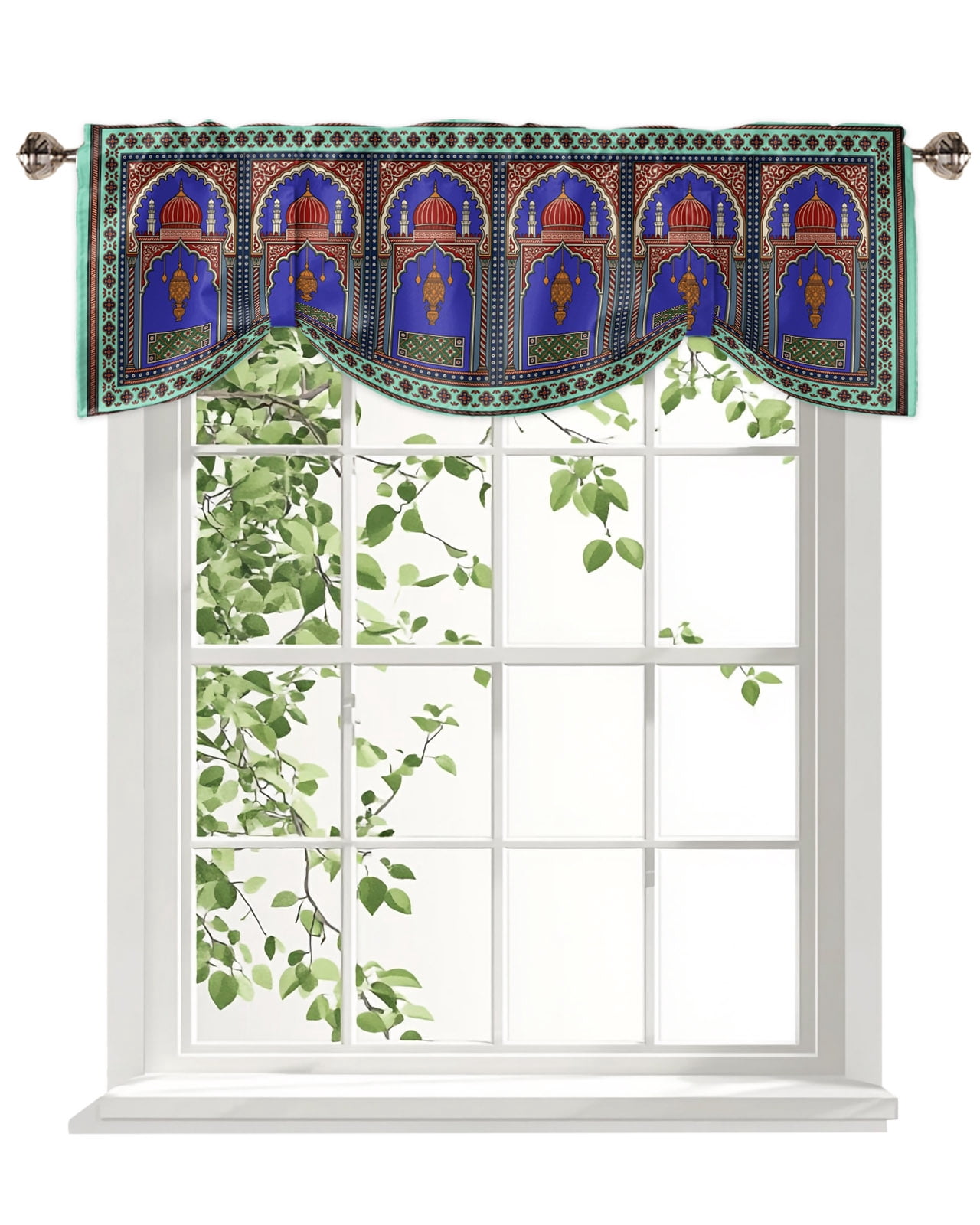 Archway Columns Tie Up Valances Curtain, Vintage Ethic Traditional Blue ...