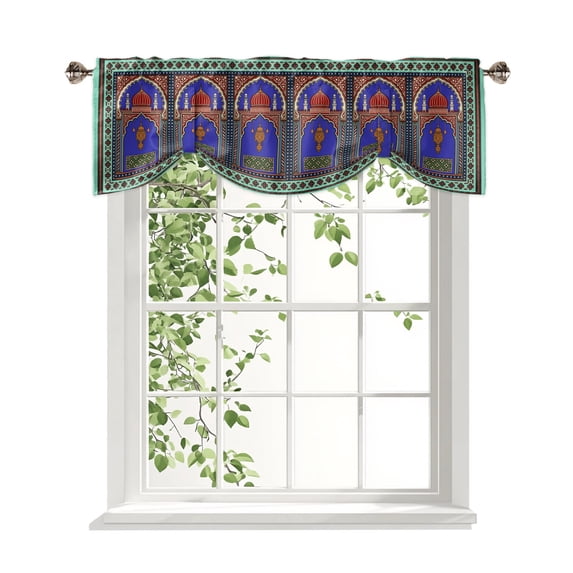 Archway Columns Tie Up Valances Curtain, Vintage Ethic Traditional Blue ...