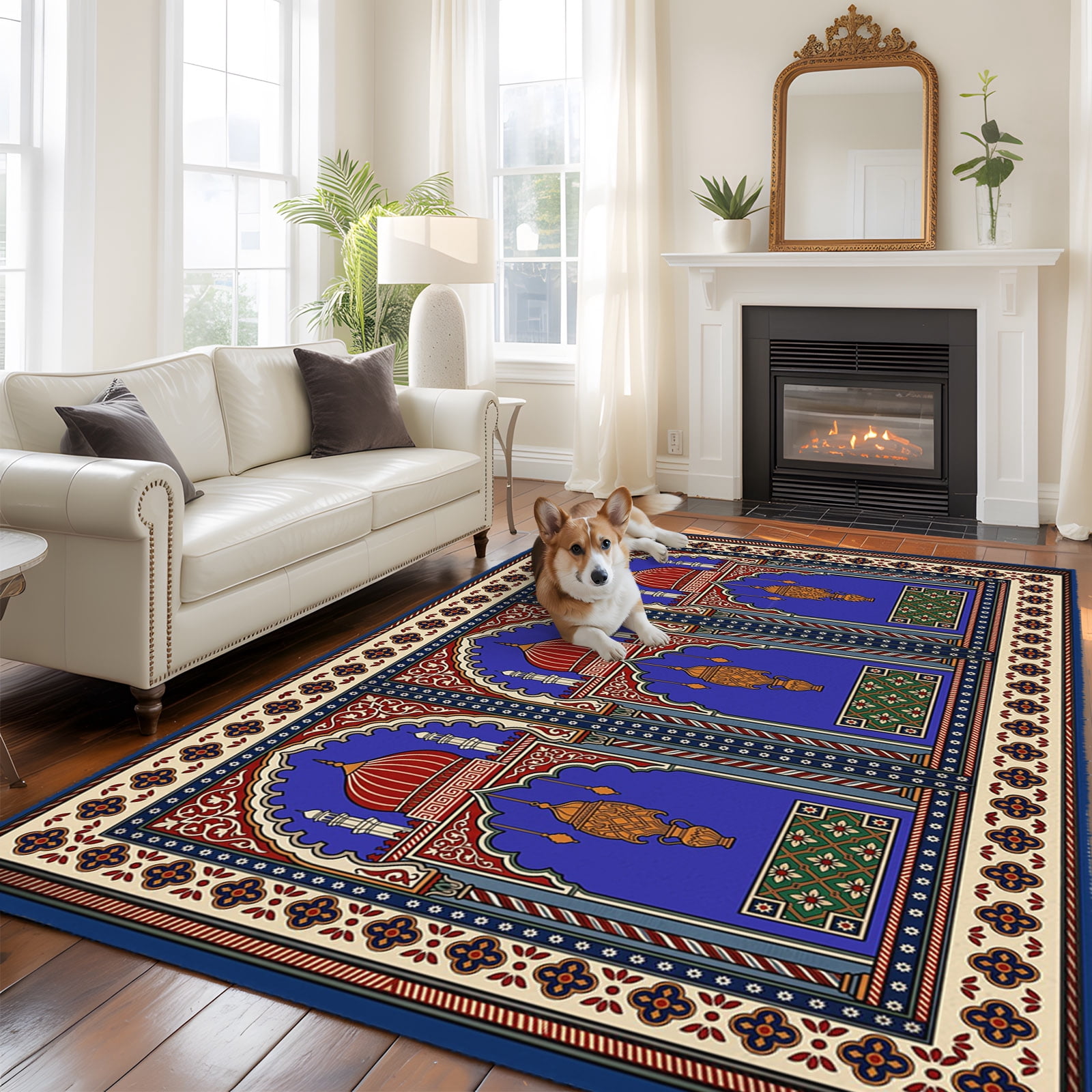 Archway Columns Washable Area Rug 5x8 Vintage Ethic Traditional Blue ...