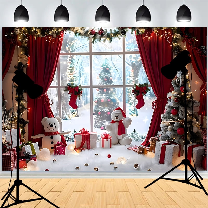 Archway Snow Christmas Day Background Fireplace Living Room Window ...