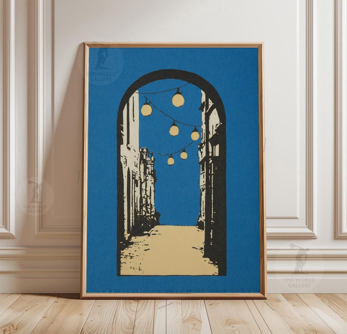 Archway Street Poster Mediterranean Alley Minimal Travel Blue Night ...