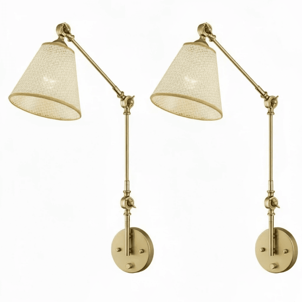 ArcoMead Wall Sconce Set of 2,Gold Wall Lights with Beige Rattan ...