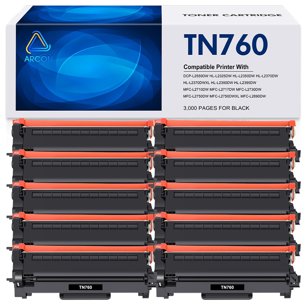 Arcon 10-Pack TN760 Toner Cartridge Compatible for Brother TN760 TN-760 ...