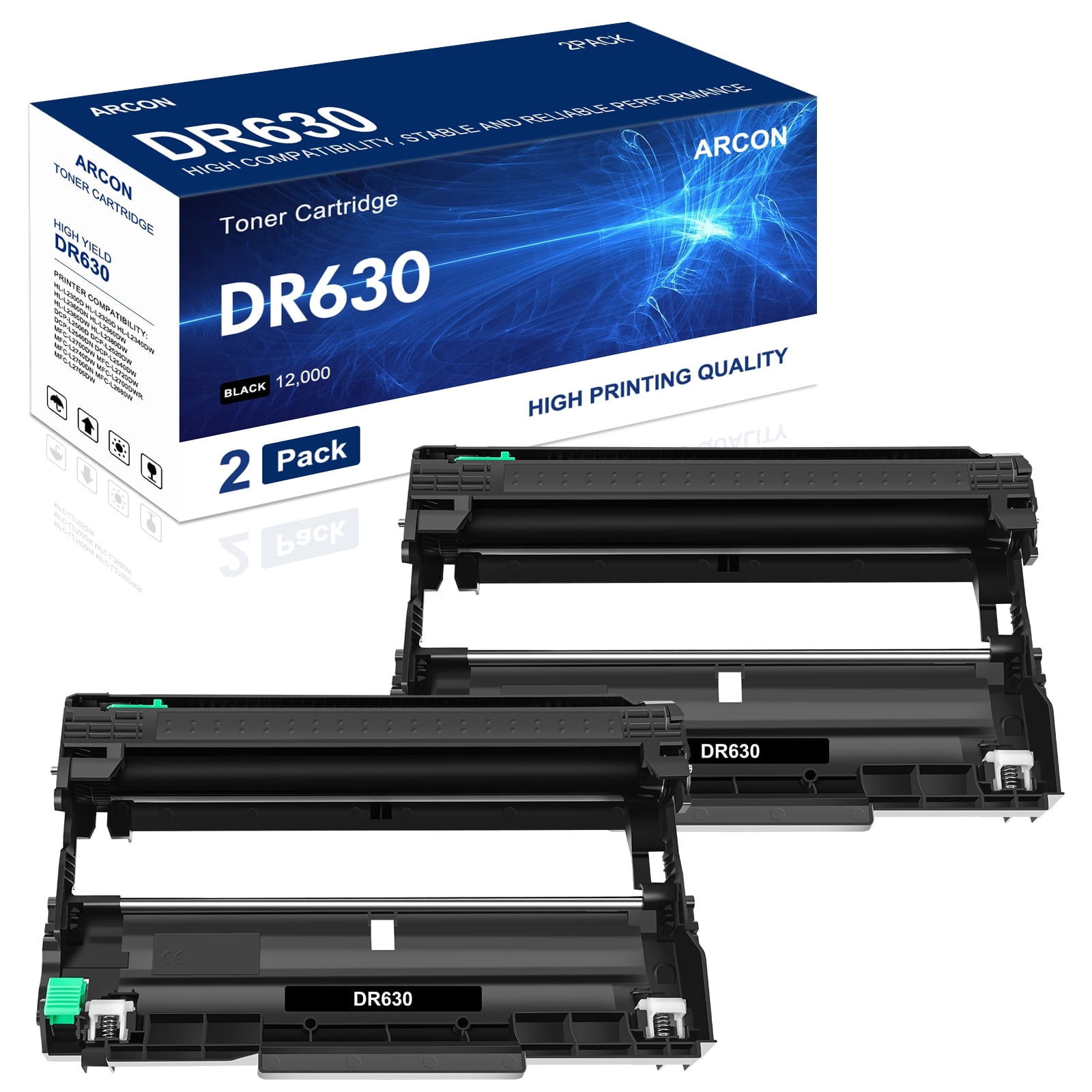 Arcon 2-Pack DR-630 Drum Unit Replacement Compatible for Brother DR-630 ...
