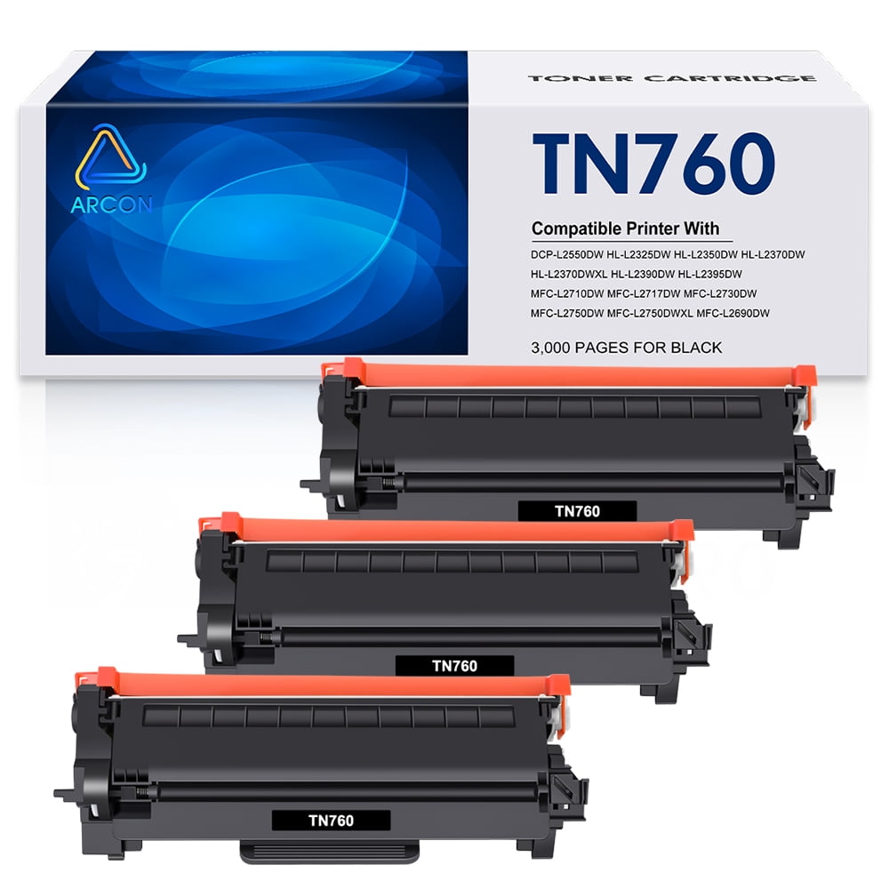 Arcon 3-Pack Compatible Toner for Brother TN-760 TN760 works with HL-L2350DW HL-L2395DW HL ...