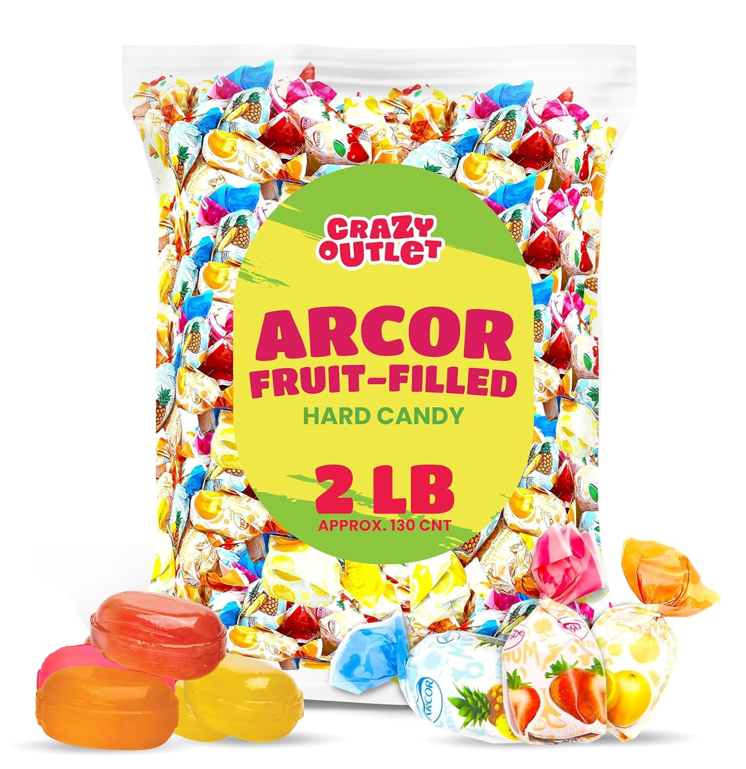 Arcor Assorted Fruit Filled Bon Bon Hard Candy, Individually Wrapped, 2 ...