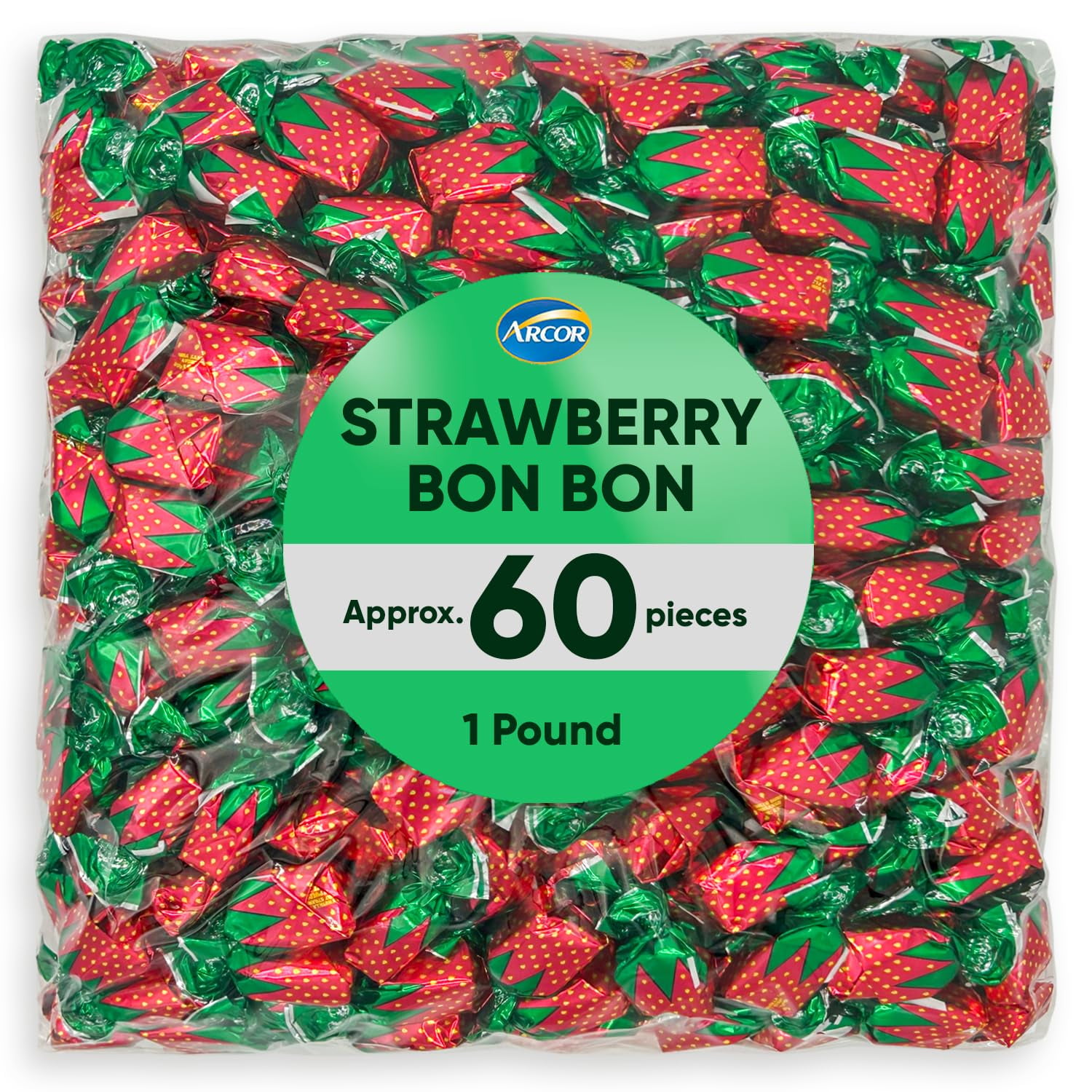Arcor Strawberry Filled Bon Bons Candy 1 Pound Approx 60 Pieces Fruit Flavored Hard Candy