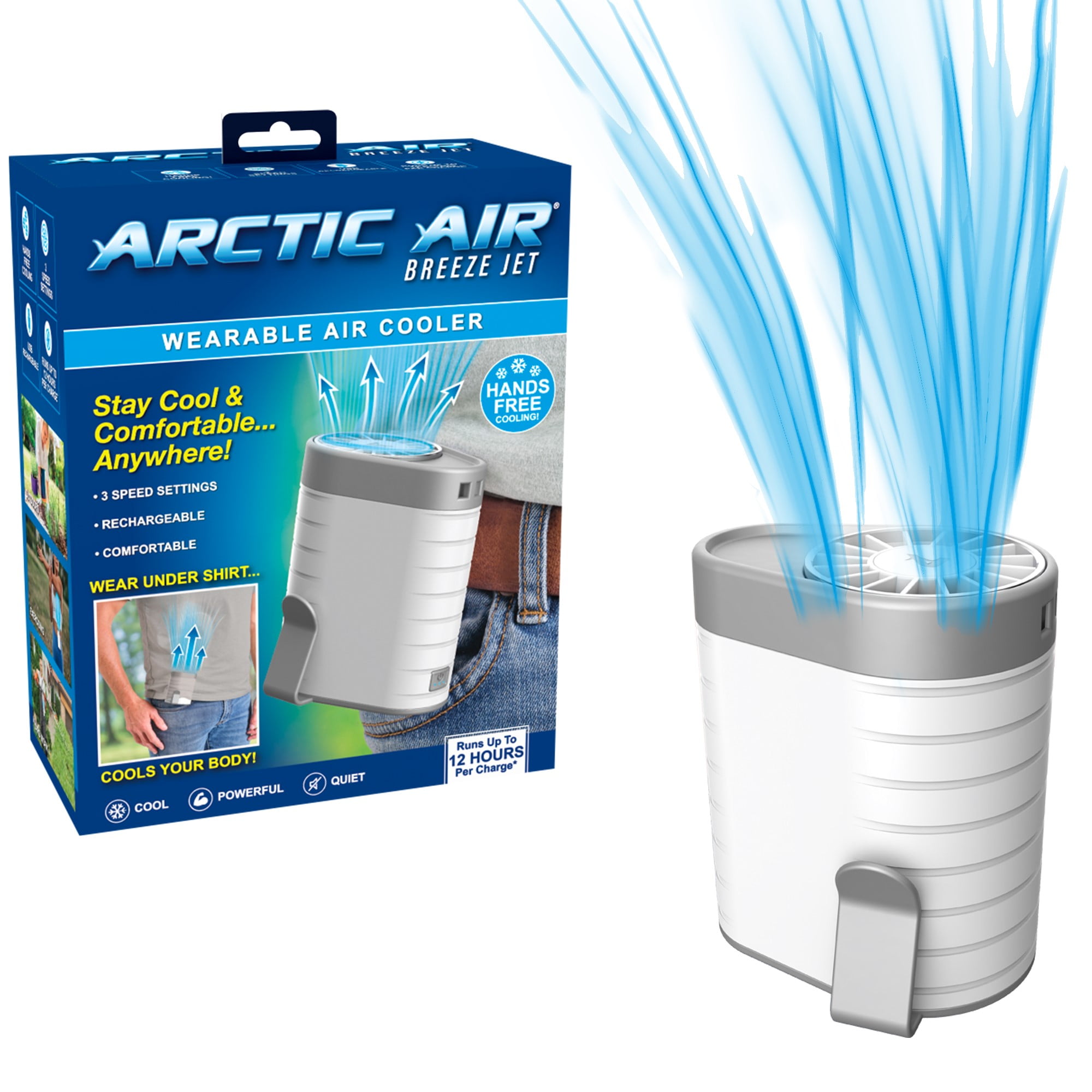 Arctic Air® Breeze Jet, Wearable Air Cooler, Portable Clip On Fan, USB ...