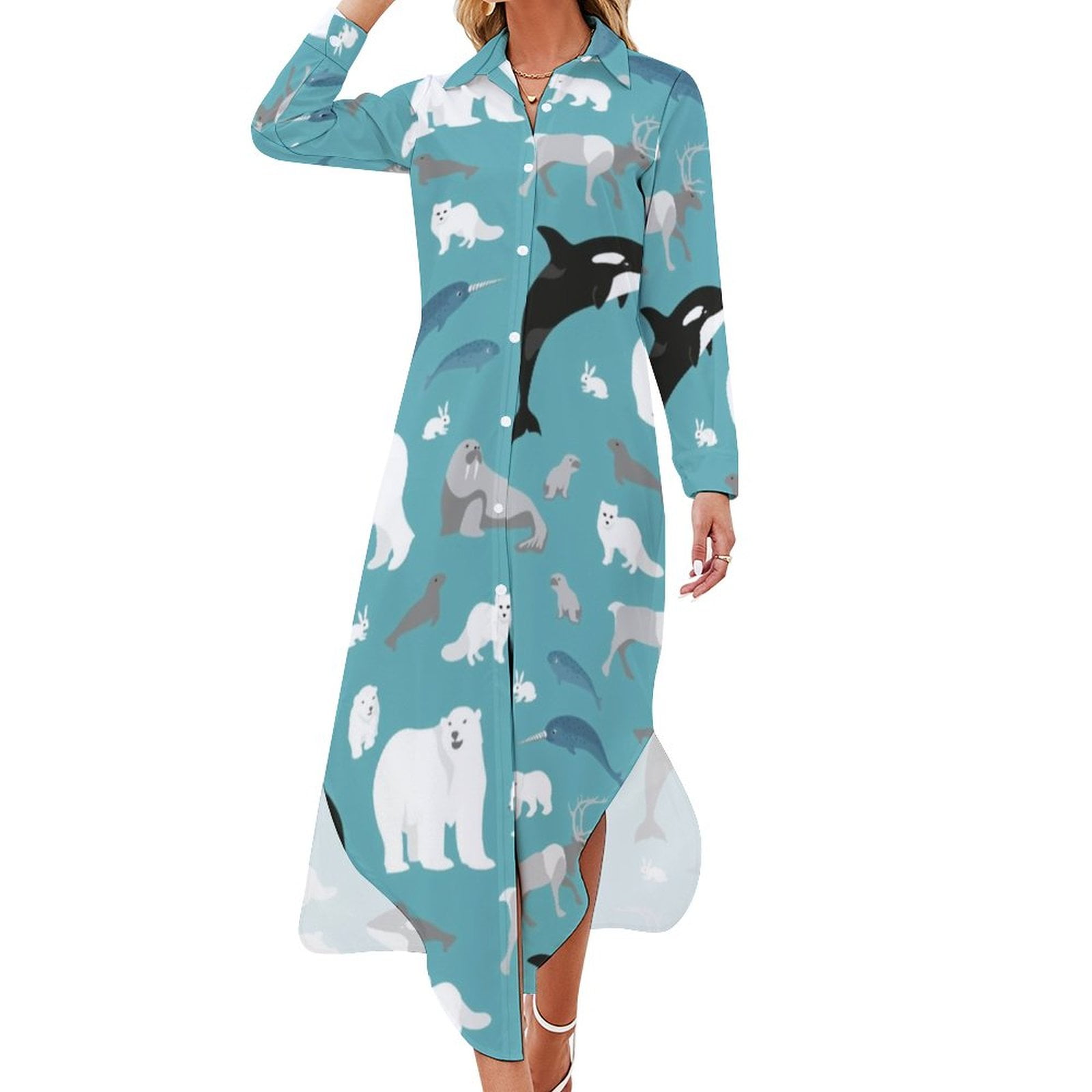 Arctic Animal Chiffon Dress Funny Puffins Print Cute Dresses Female ...