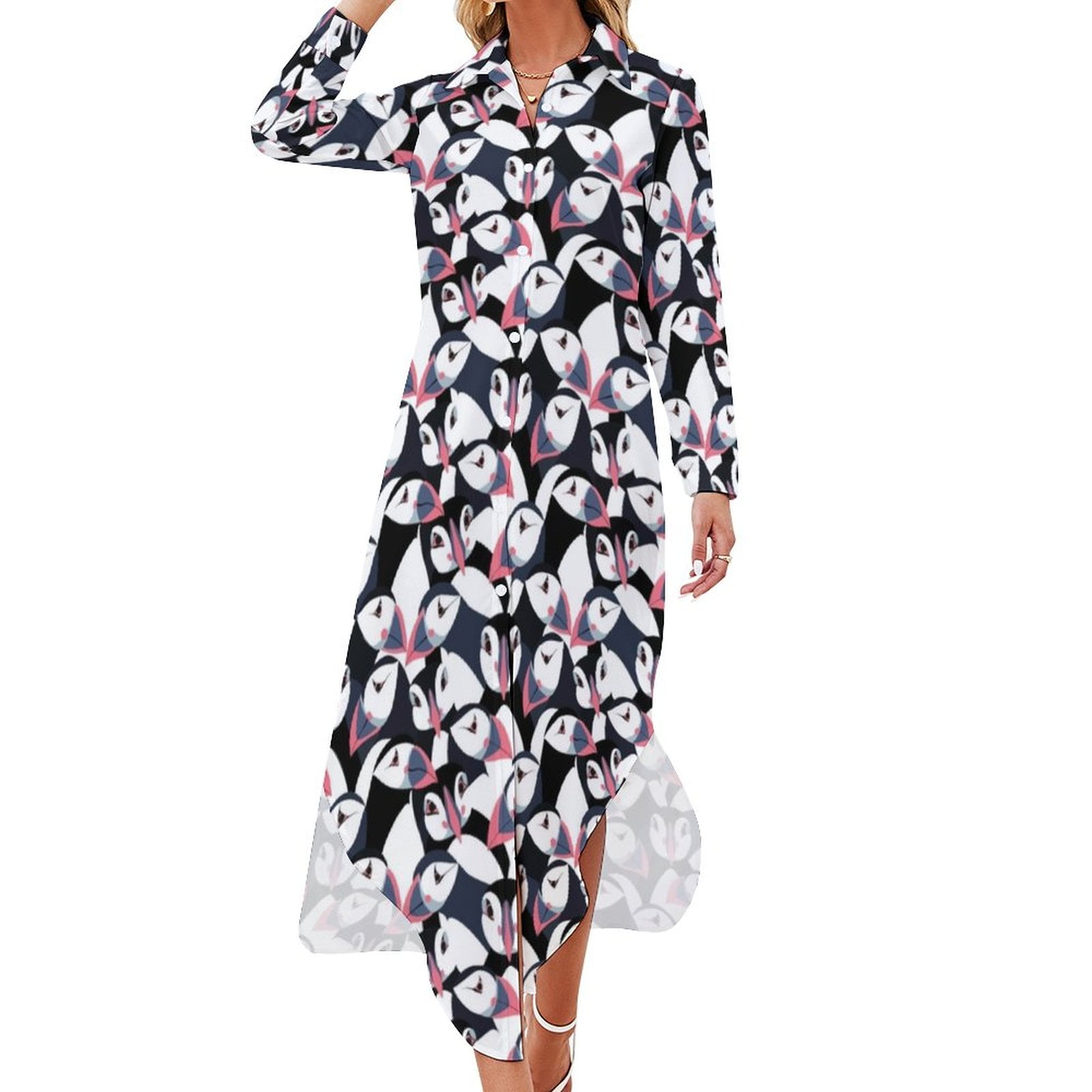 Arctic Animal Chiffon Dress Funny Puffins Print Cute Dresses Female ...