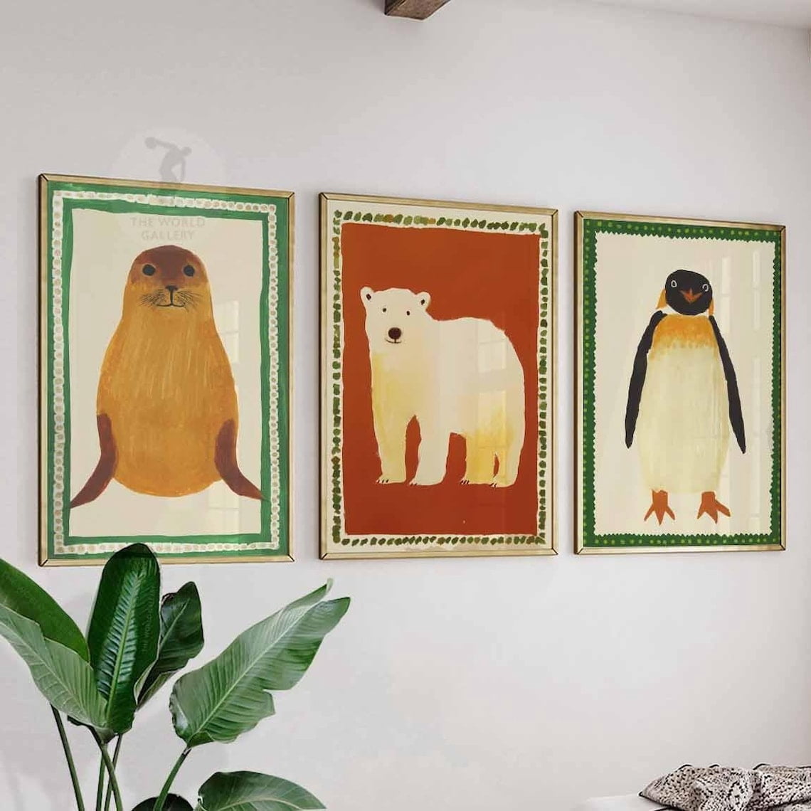 Arctic Animal Nursery Polar Bear Seal Penguin Art Set 3 Stretched ...