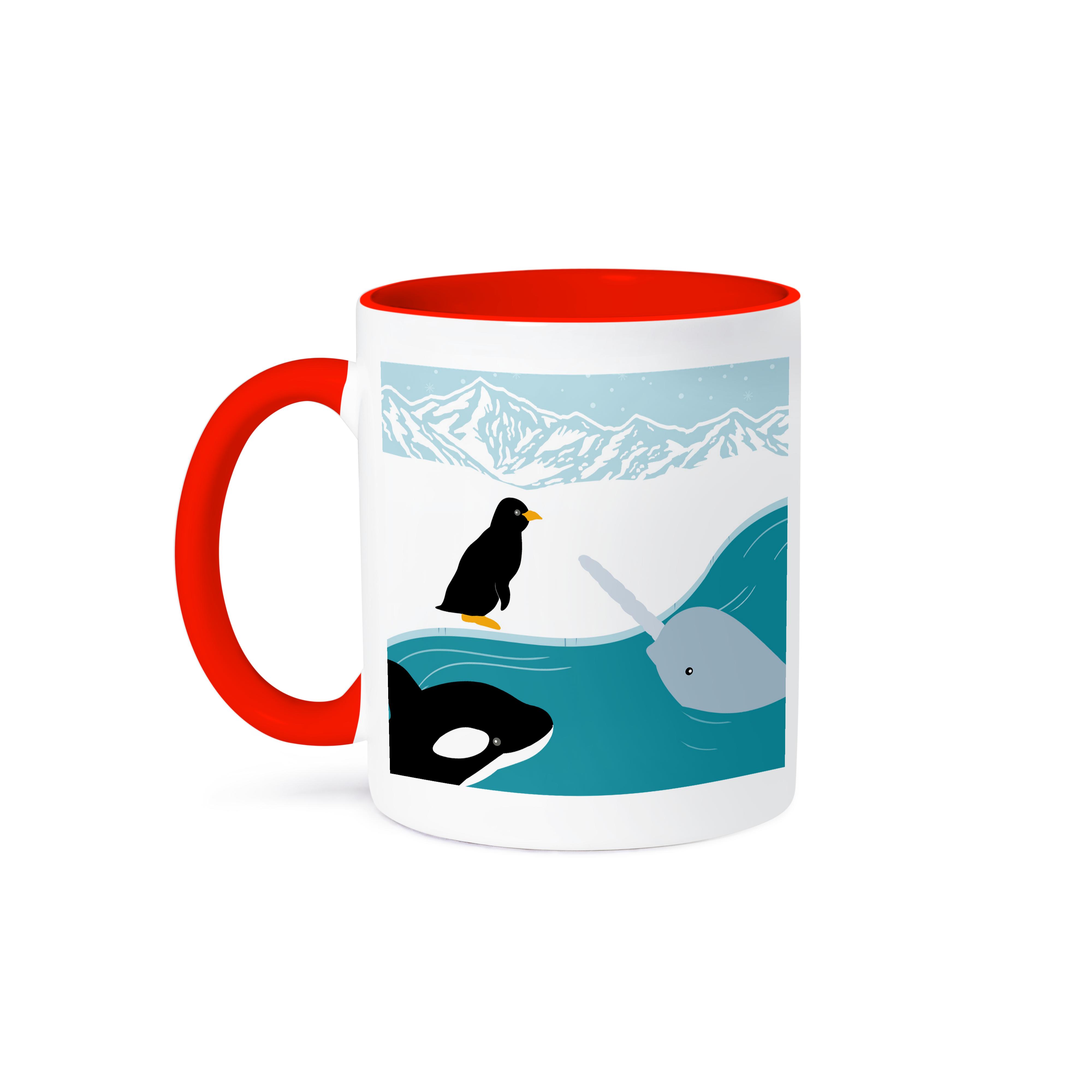 Arctic Animals - Narwhal Penguin And Orca, 11oz Two-Tone Red Mug ...