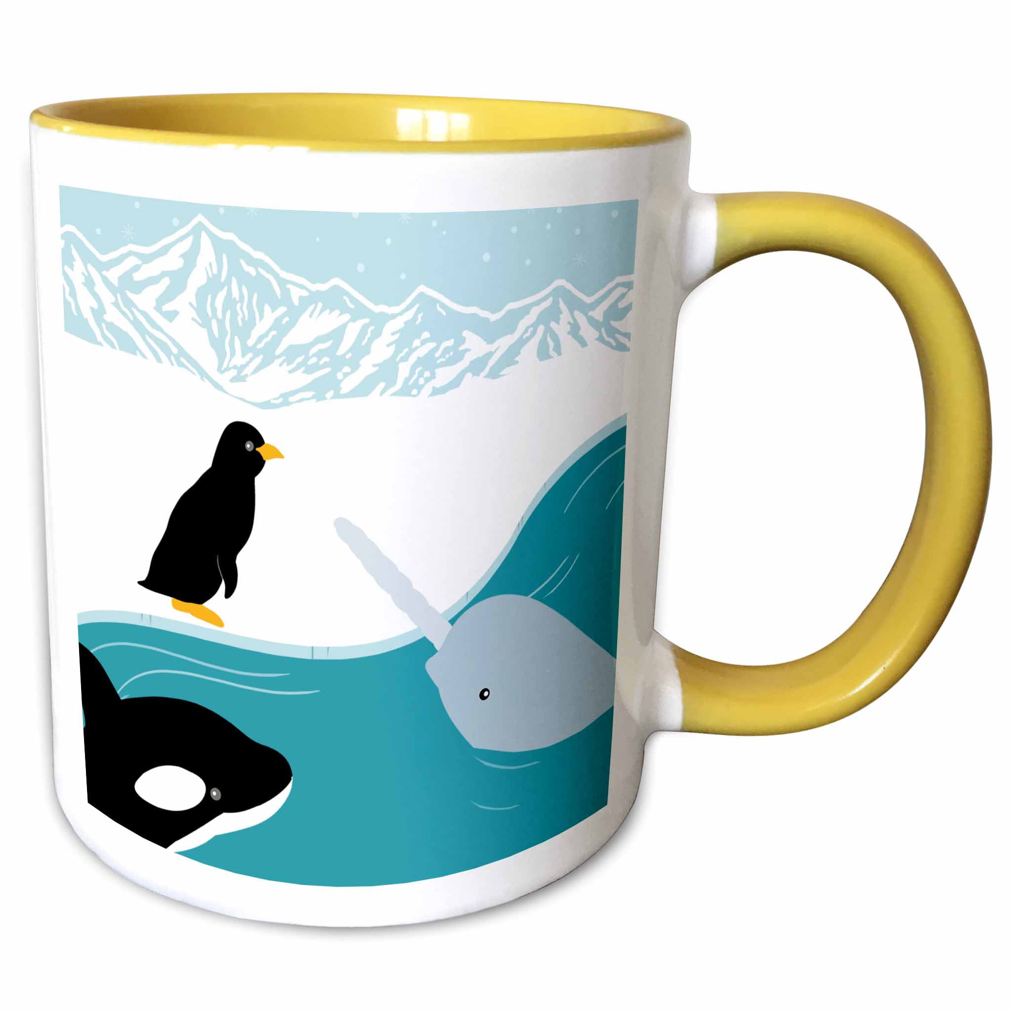 3drose, Arctic Animals - Narwhal Penguin and Orca, 15oz Two-tone Yellow ...