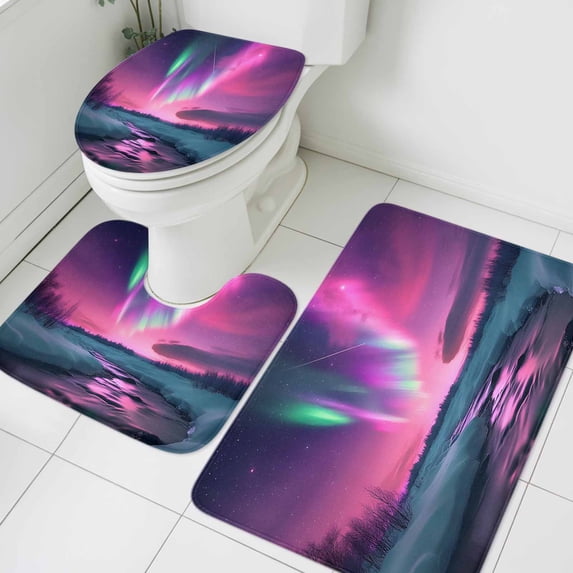 Arctic Aurora Bathroom Rugs Set Starry Sky Nature Landscape Modernism ...