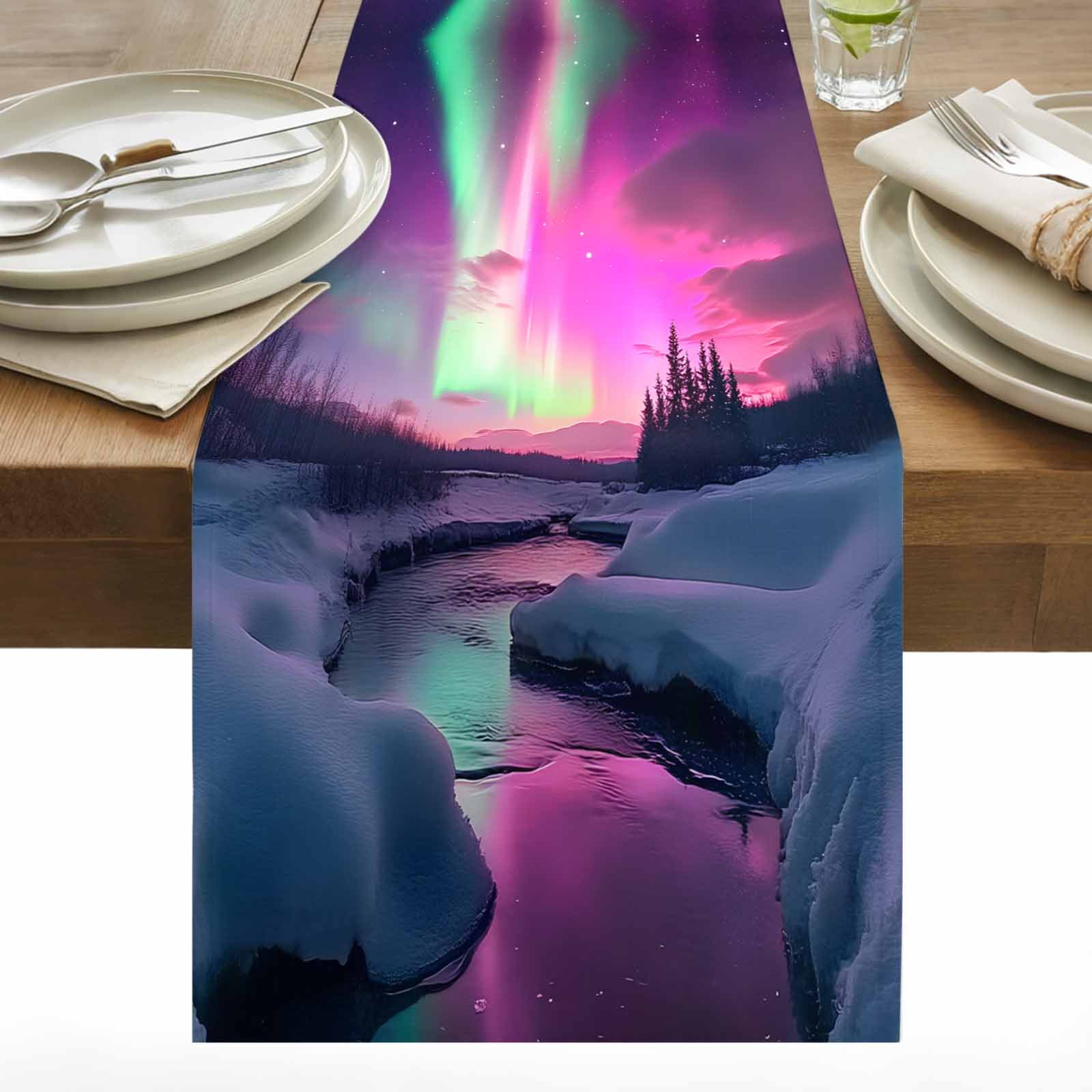 Arctic Aurora Table Runner 13x36 inch Starry Sky Modernism Nature ...