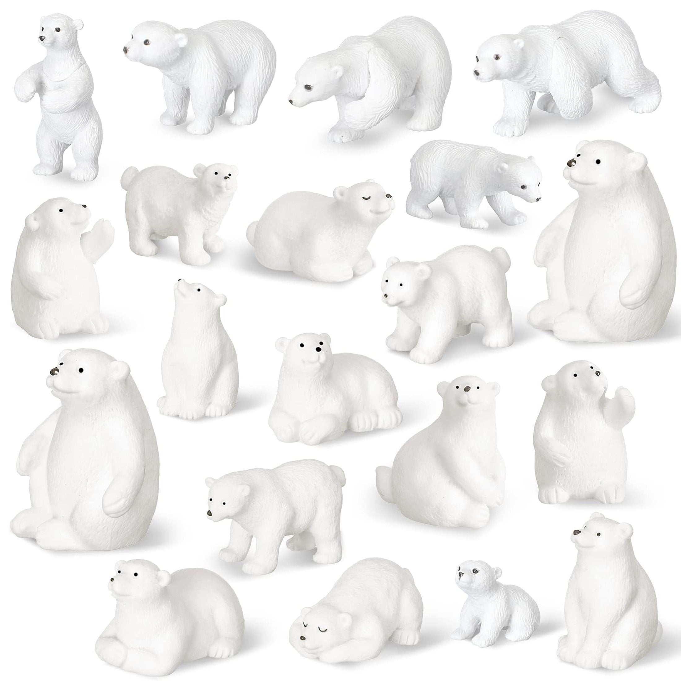 Arctic Bear Family Toy Set - 20 Piece Polar Bear Figurines with Baby ...
