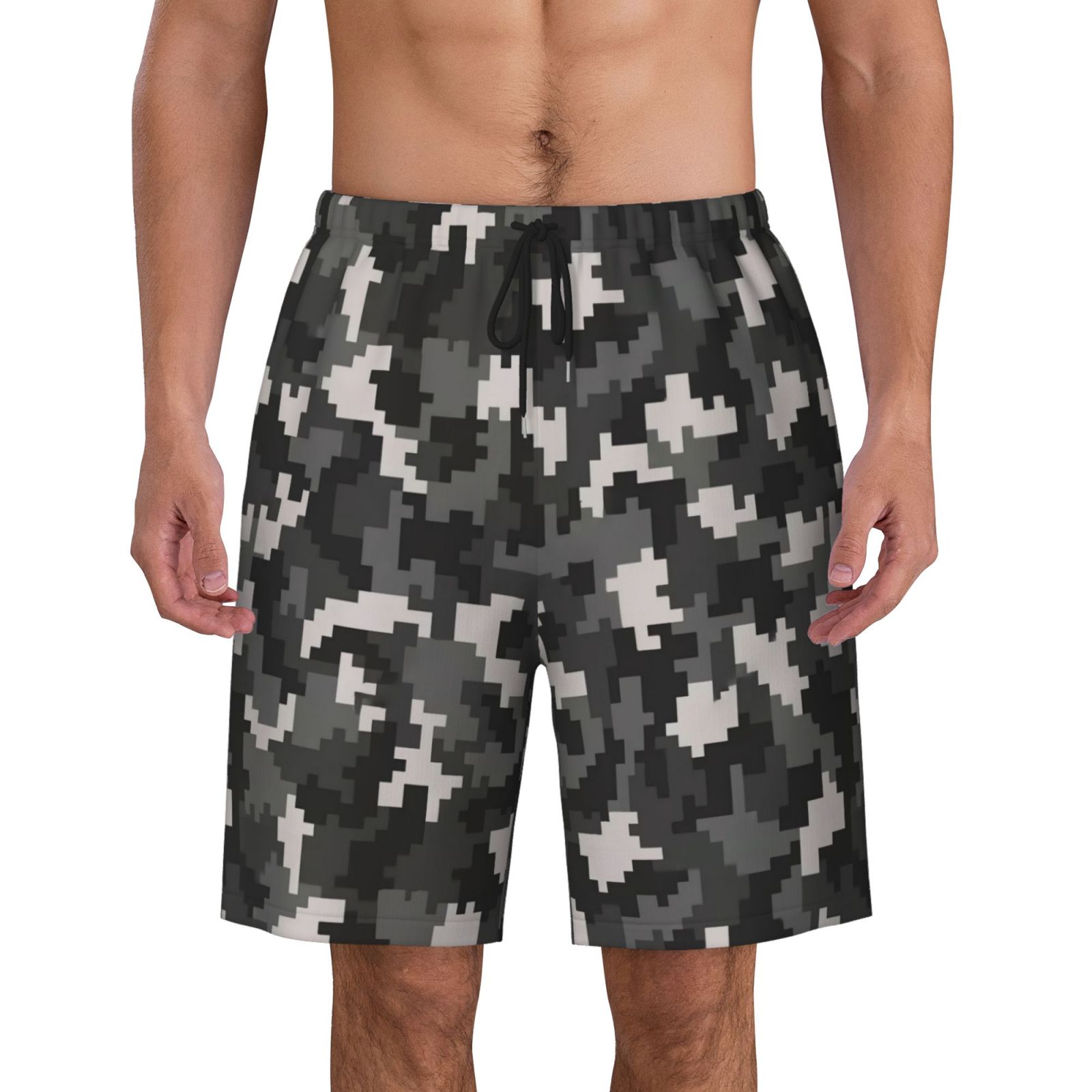 Arctic Digital Camo Mens Quick Dry Short Swim Trunks With Mesh Lining