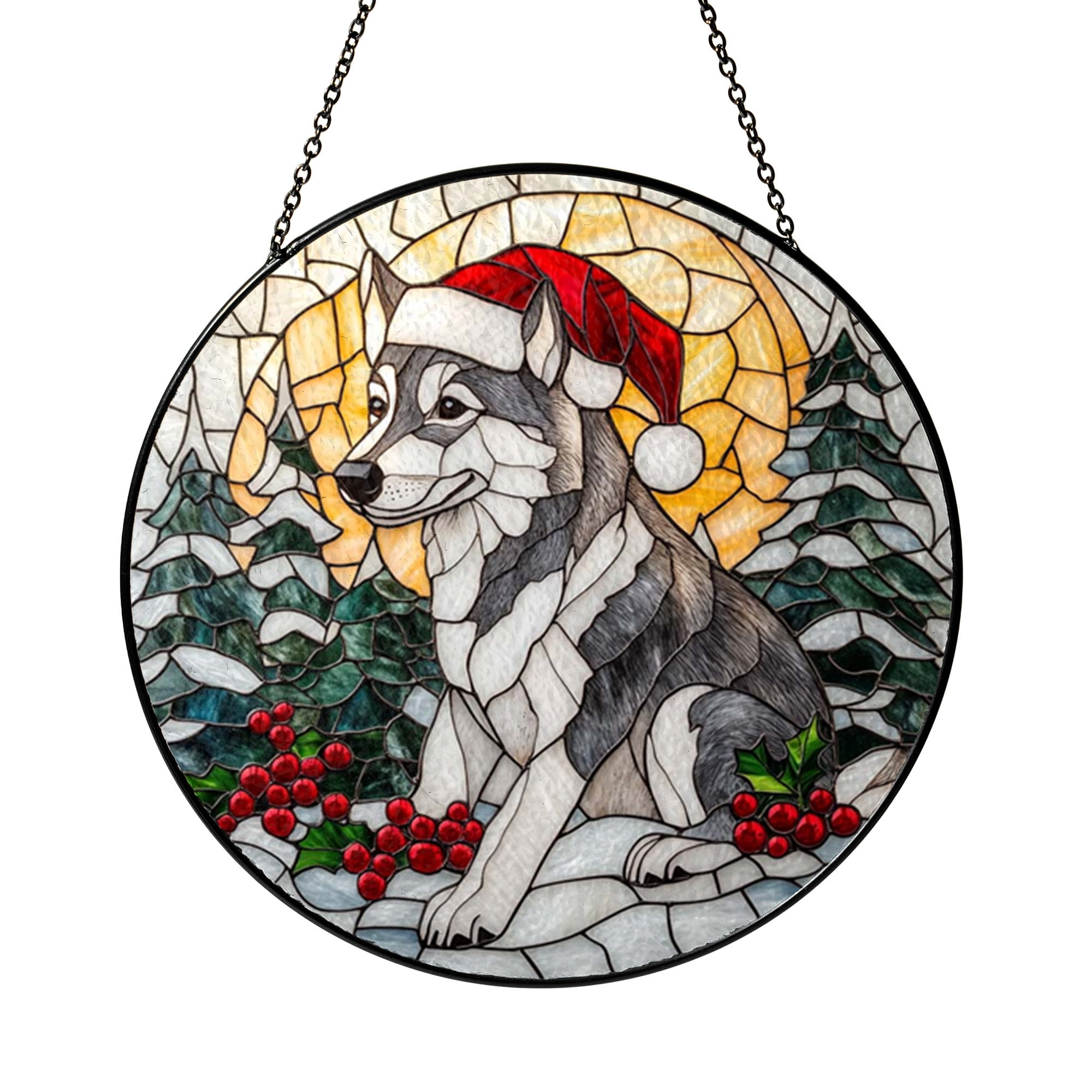 Arctic Dog Snow Landscape Stained Glass Style Window Suncatcher Hanging ...