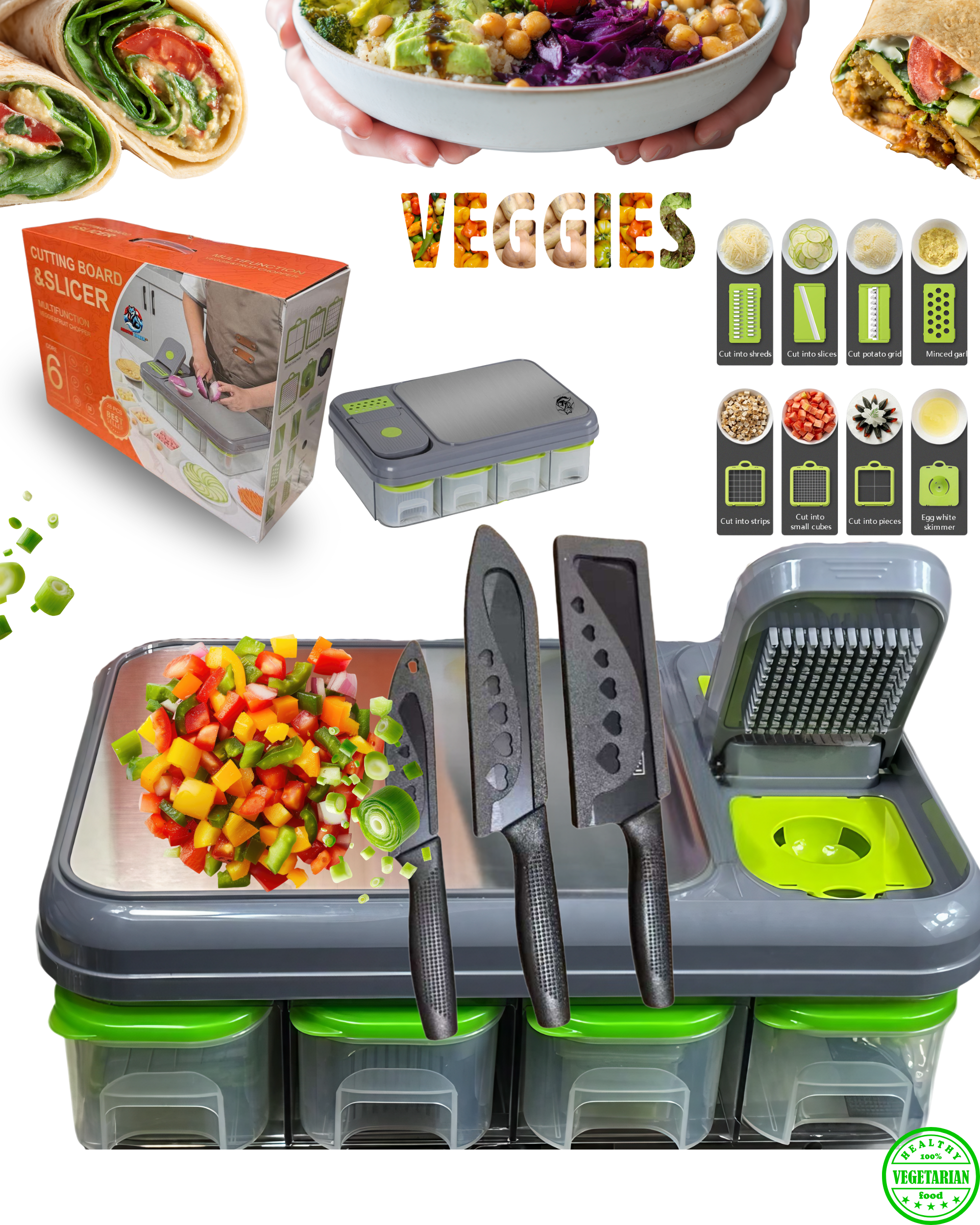Arctic Ember Veggie Chopper: Chop, Slice & Store—Meal Prep in Minutes ...
