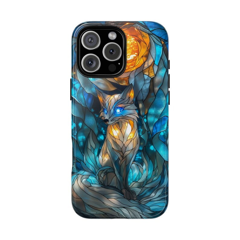 Arctic Fox Azure Blue Stained Glass Artwork Phone Case for 11 12 13 14 ...
