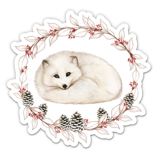 Arctic Fox Pretty Floral Winter - 8" Vinyl Sticker - For Car Laptop I ...