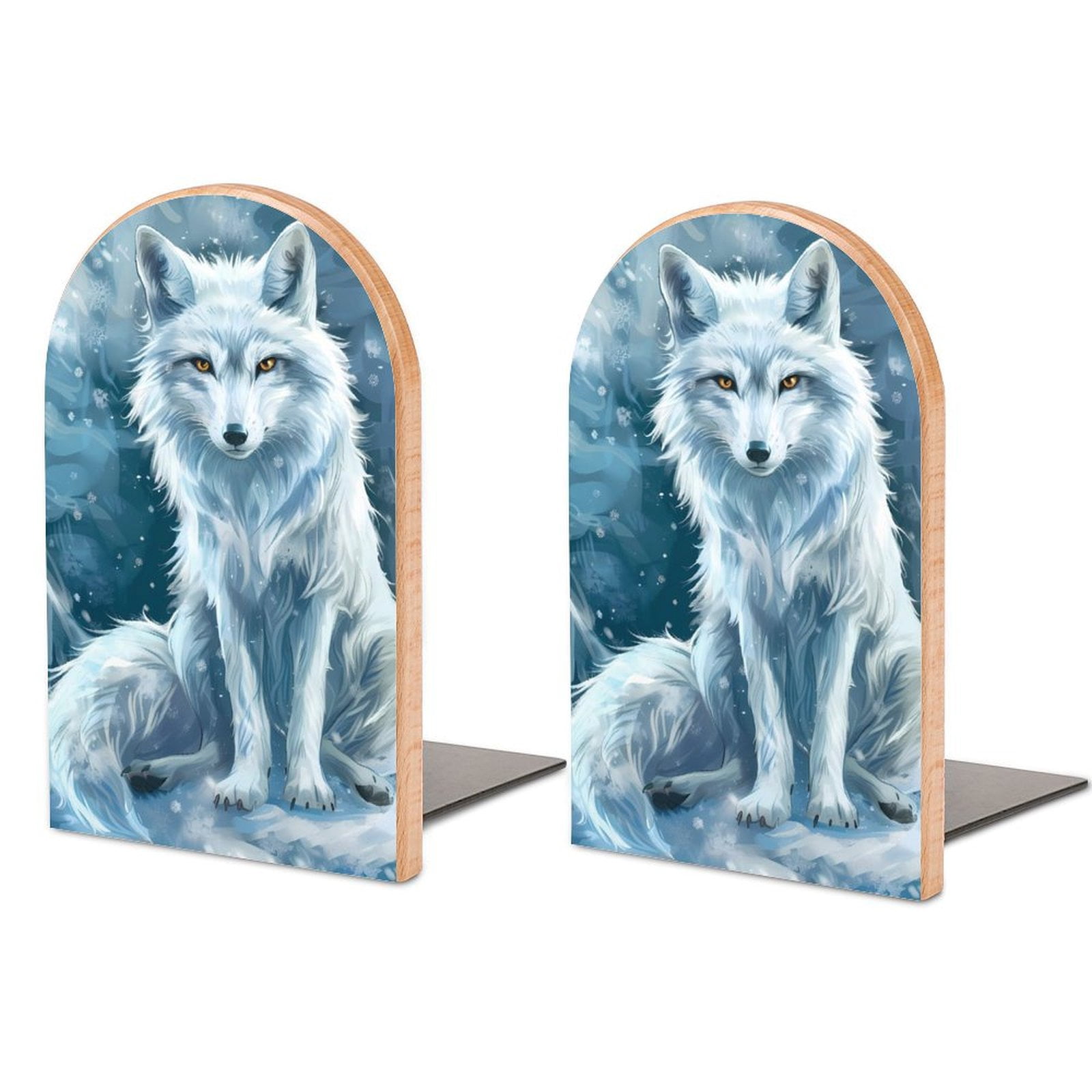 Arctic Fox in The Snow Wood Book Ends for Shelves Non-Skid Book Holders ...