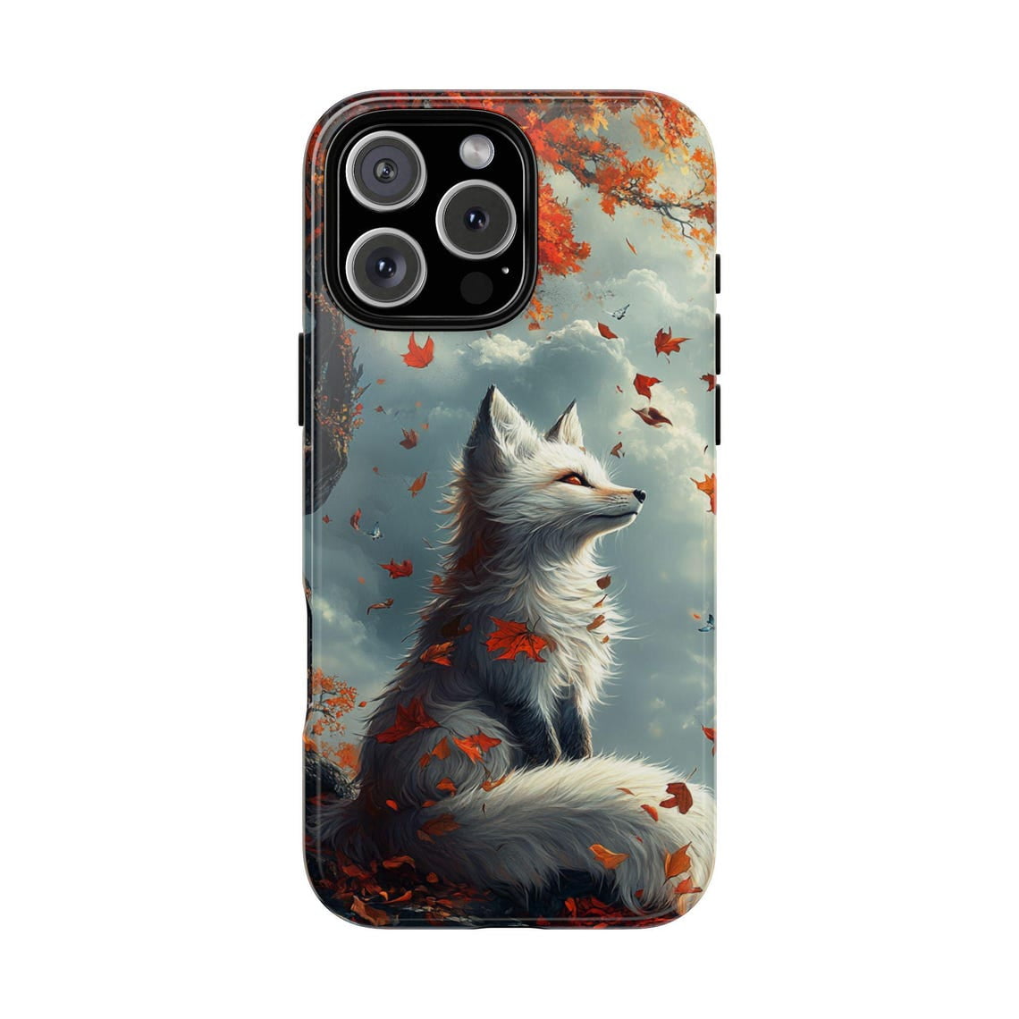 Arctic Kitsune Fox Orange Tree Clouds Fantasy Scenic Artistic Phone ...