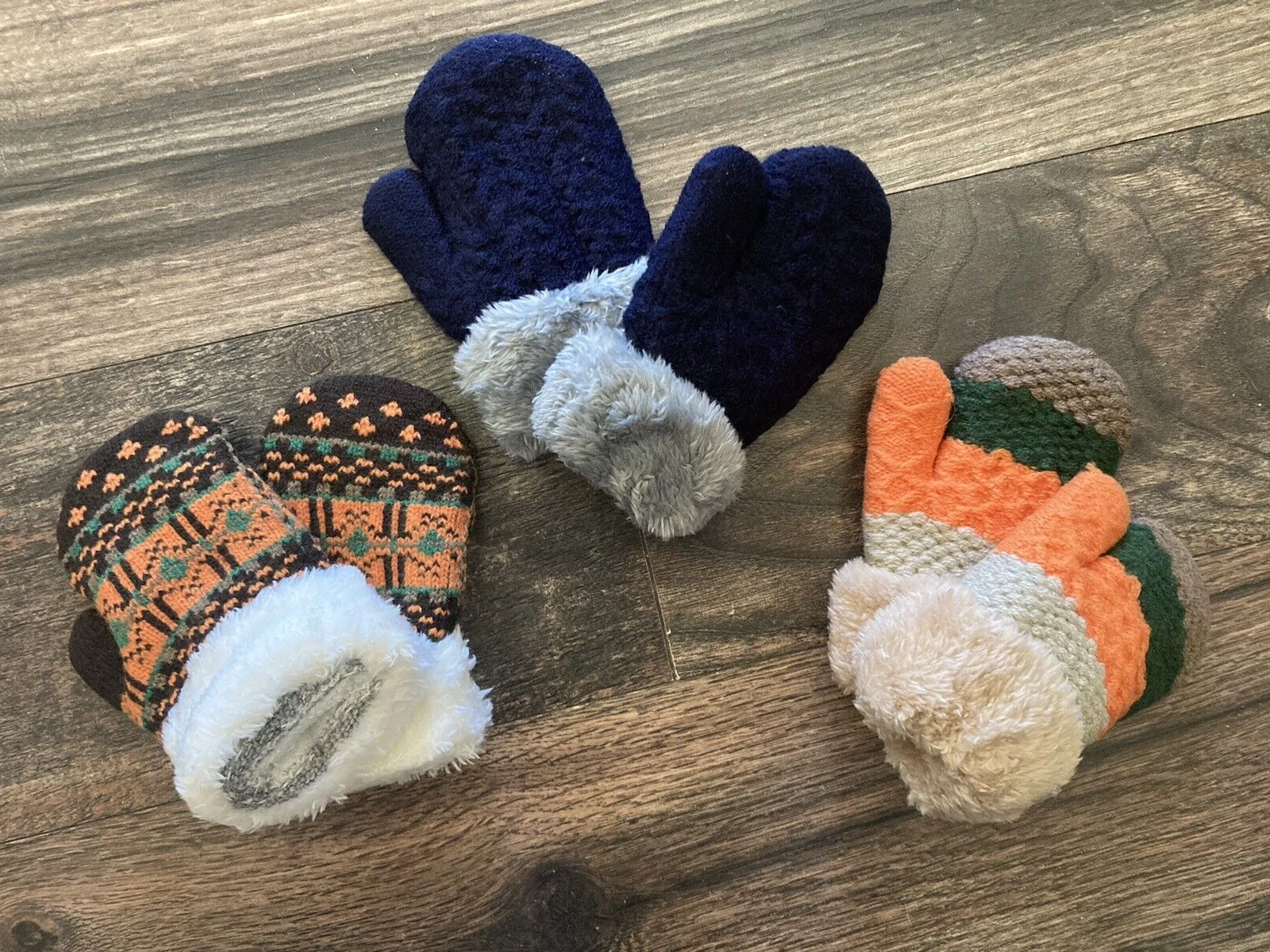 Arctic Paw 3 Pairs Kids' Sherpa Lined Knit Mittens; Multicolor; 2T-5T ...