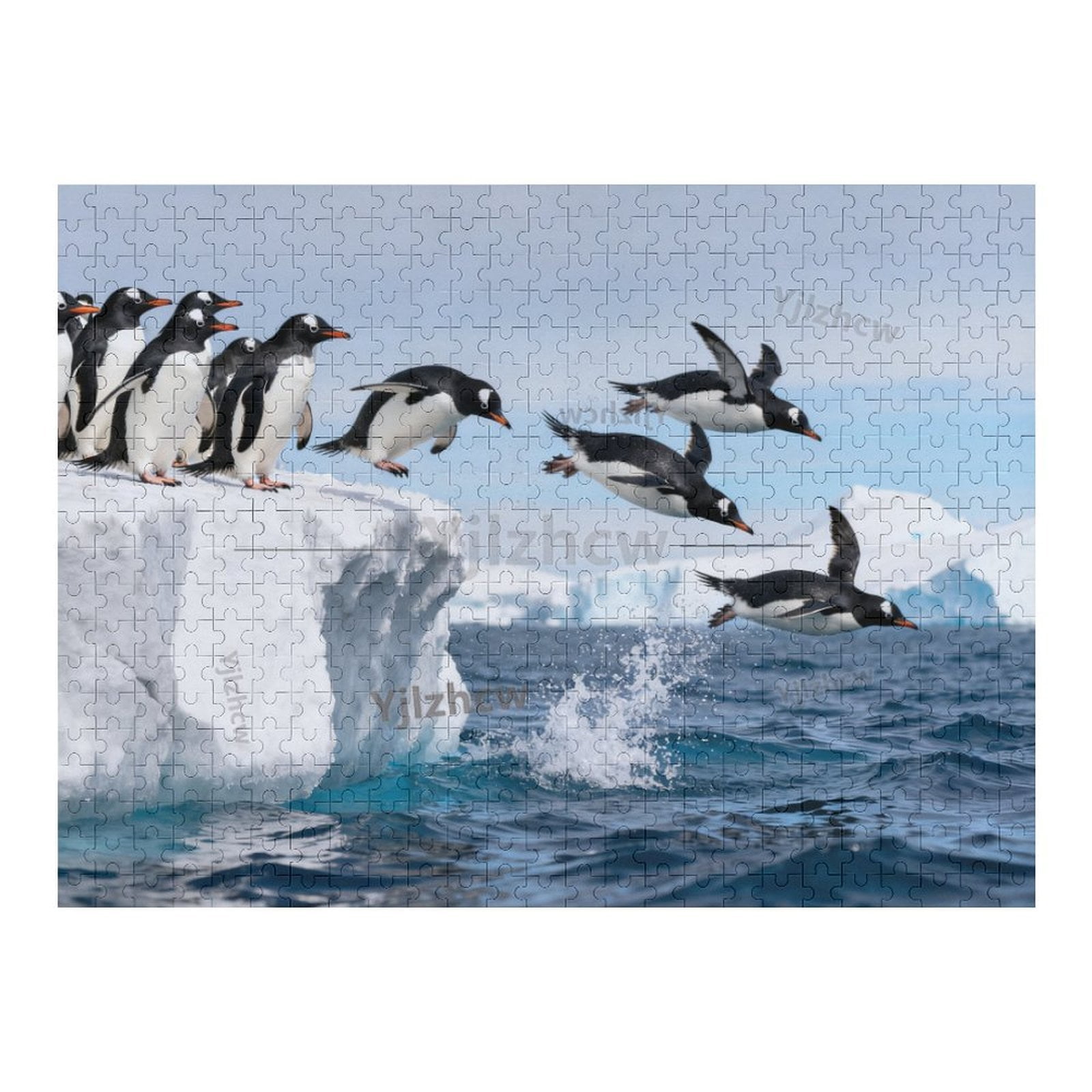 Arctic Penguin Group Jumping From Iceberg Wooden Jigsaw Puzzle 500 ...