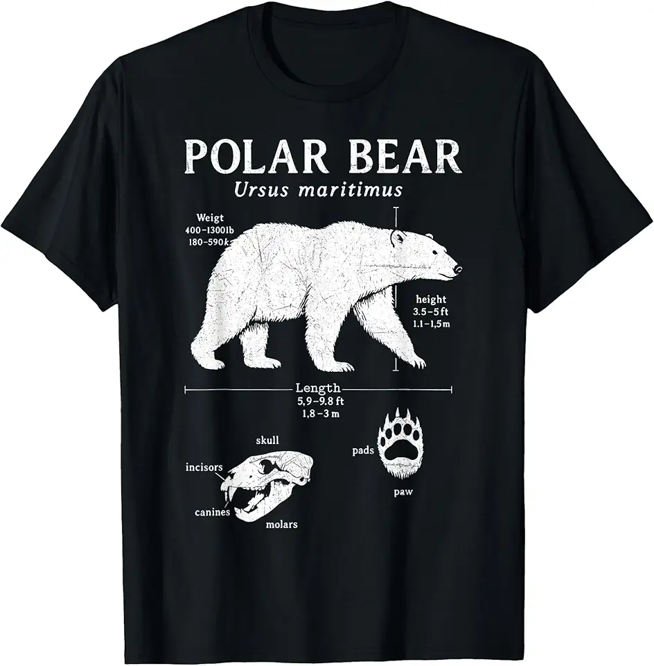 Arctic Polar Bear Anatomy Marine Biology North Pole Science T-Shirt ...