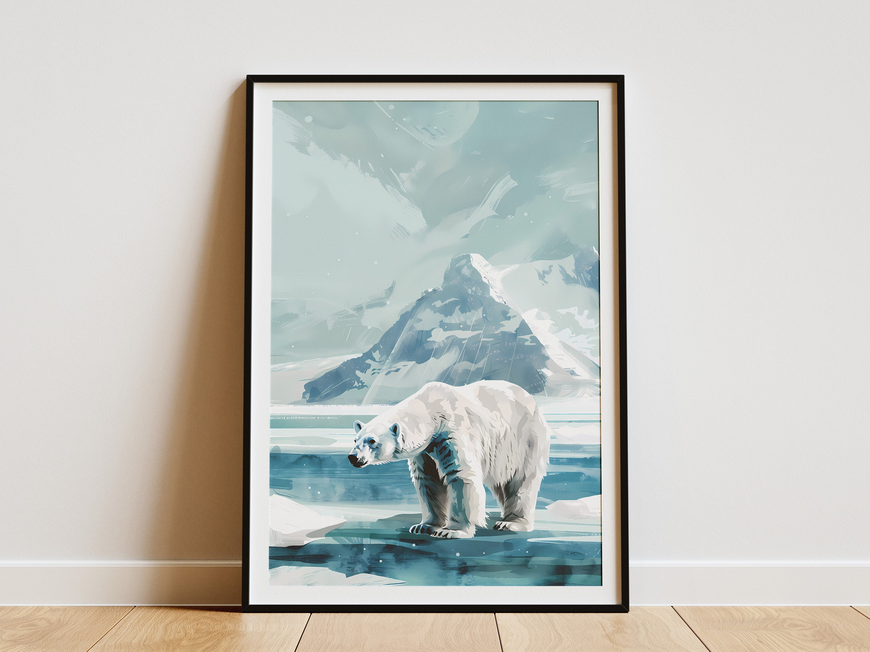 Arctic Polar Bear Poster Minimalist Art Print Wildlife Animal Poster ...