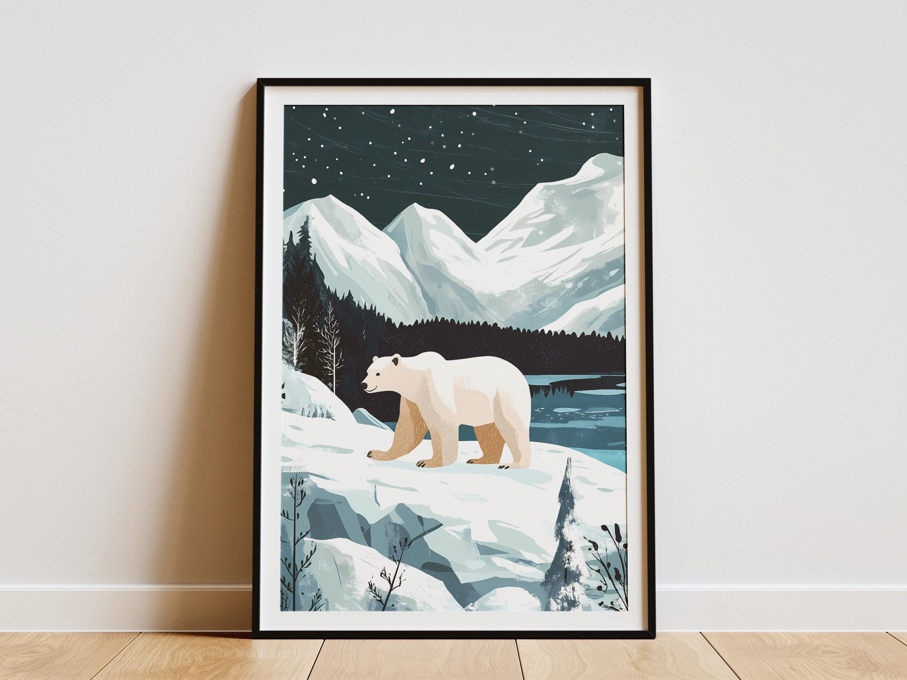 Arctic Polar Bear Poster Minimalist Winter Animal Print Scandinavian ...