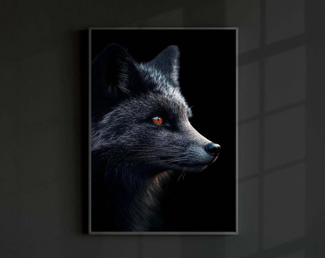 Arctic Polar Fox Black Photo Poster Printable Wall Snow Art Minimal ...