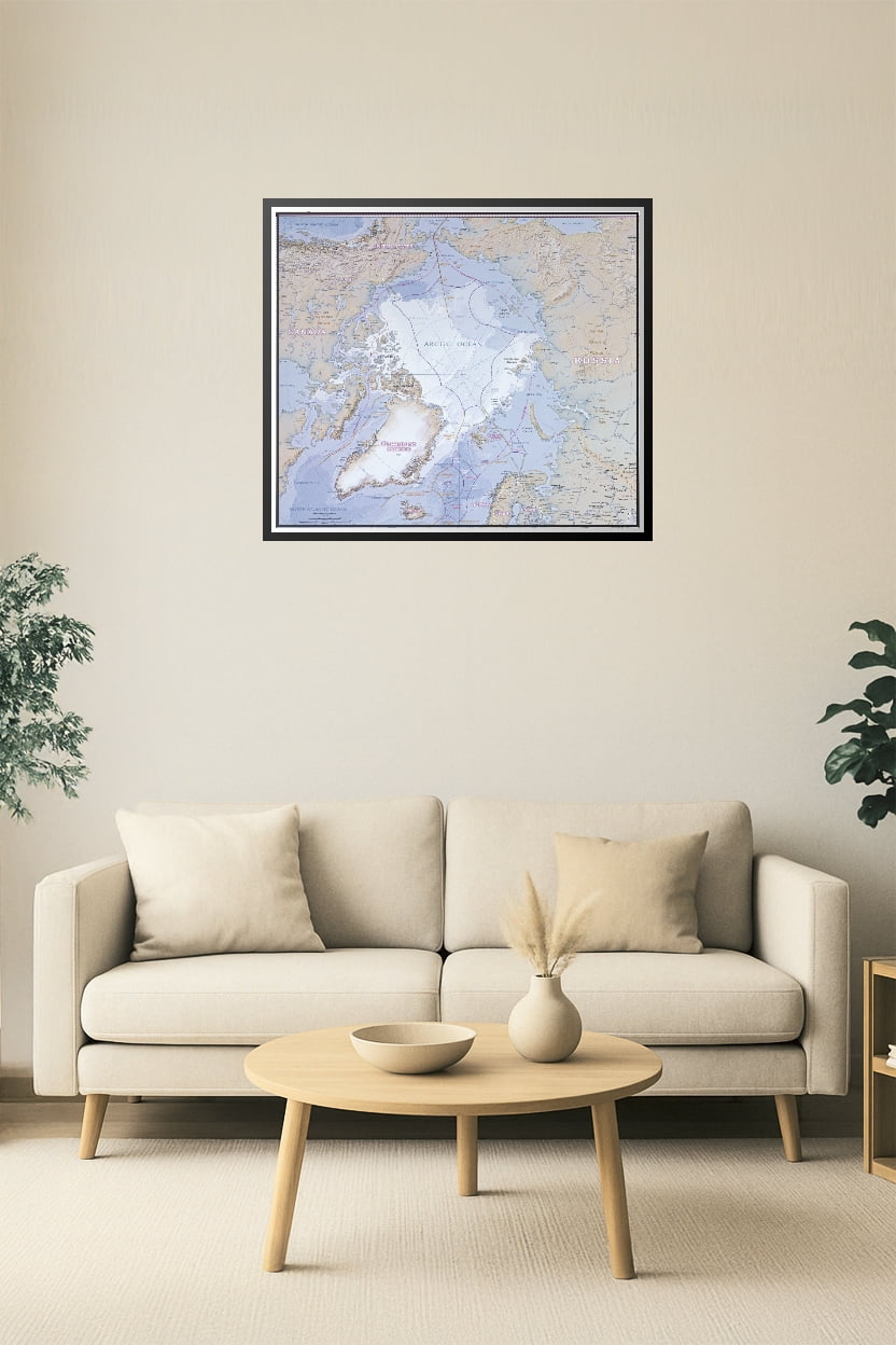 Arctic Region Relief Map Poster – Polar Geography & Oceanic Boundaries ...