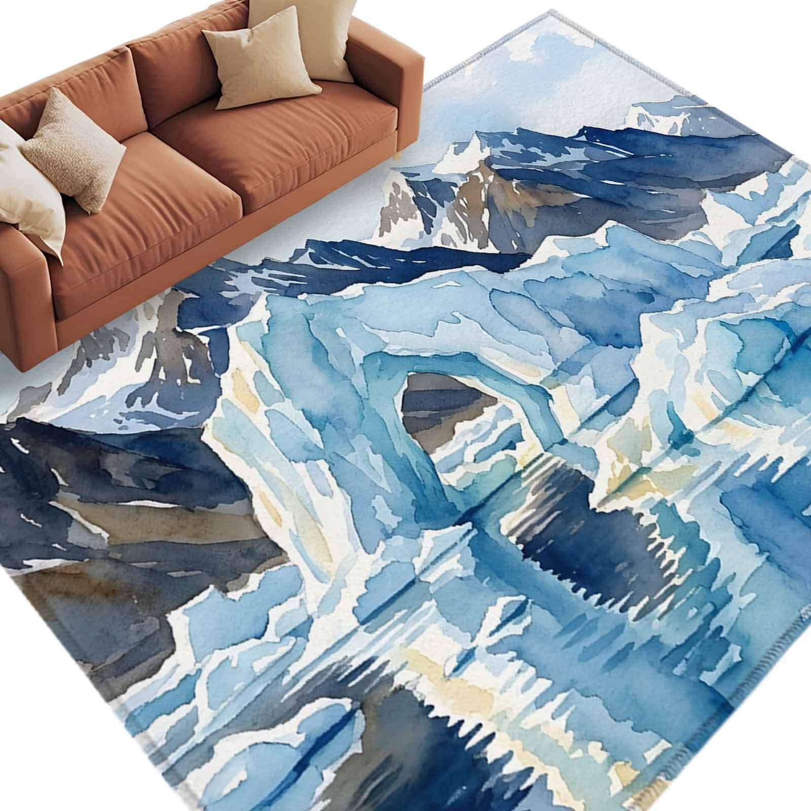 Arctic Sea Area Rug 5x7 Washable Rug Non Slip Coastal Light Blue ...