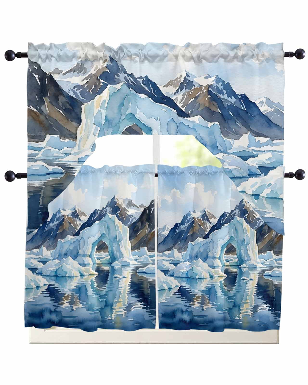 Arctic Sea Kitchen Curtains Sets 36 Inch Length with Valance, Coastal ...