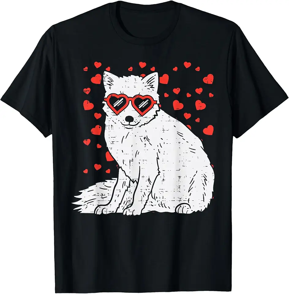 Arctic Snow Fox Heart Glasses Valentines Day Animal Gift T-Shirt ...