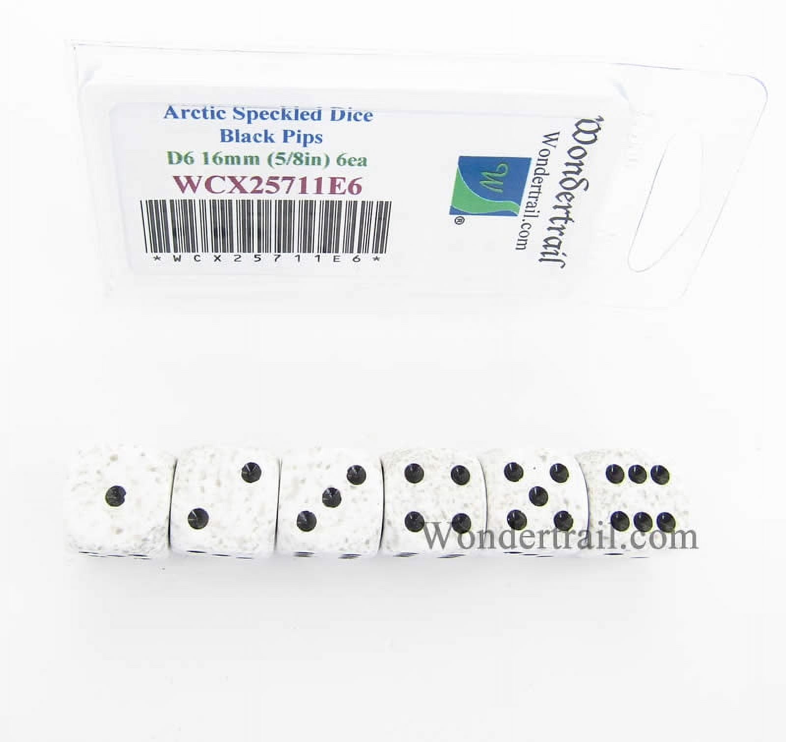 Arctic Speckled Dice with Black Pips D6 16mm (5/8in) Pack of 6 ...