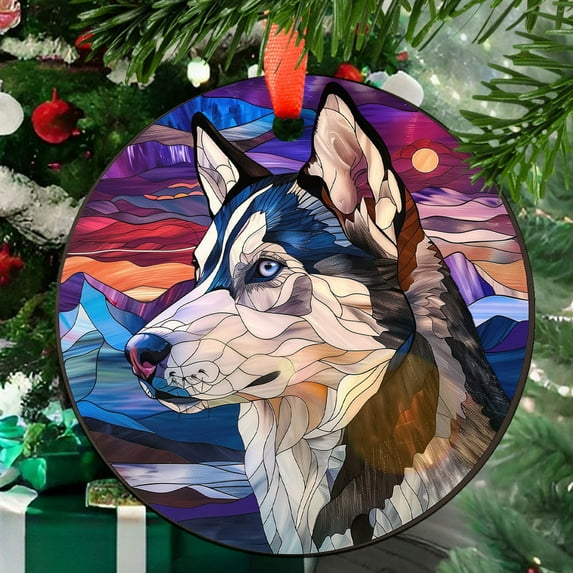 Arctic Sunset Pup: Ornament Style Wall or Window Hanging, 2025, Holiday Decoration, Seasonal ...