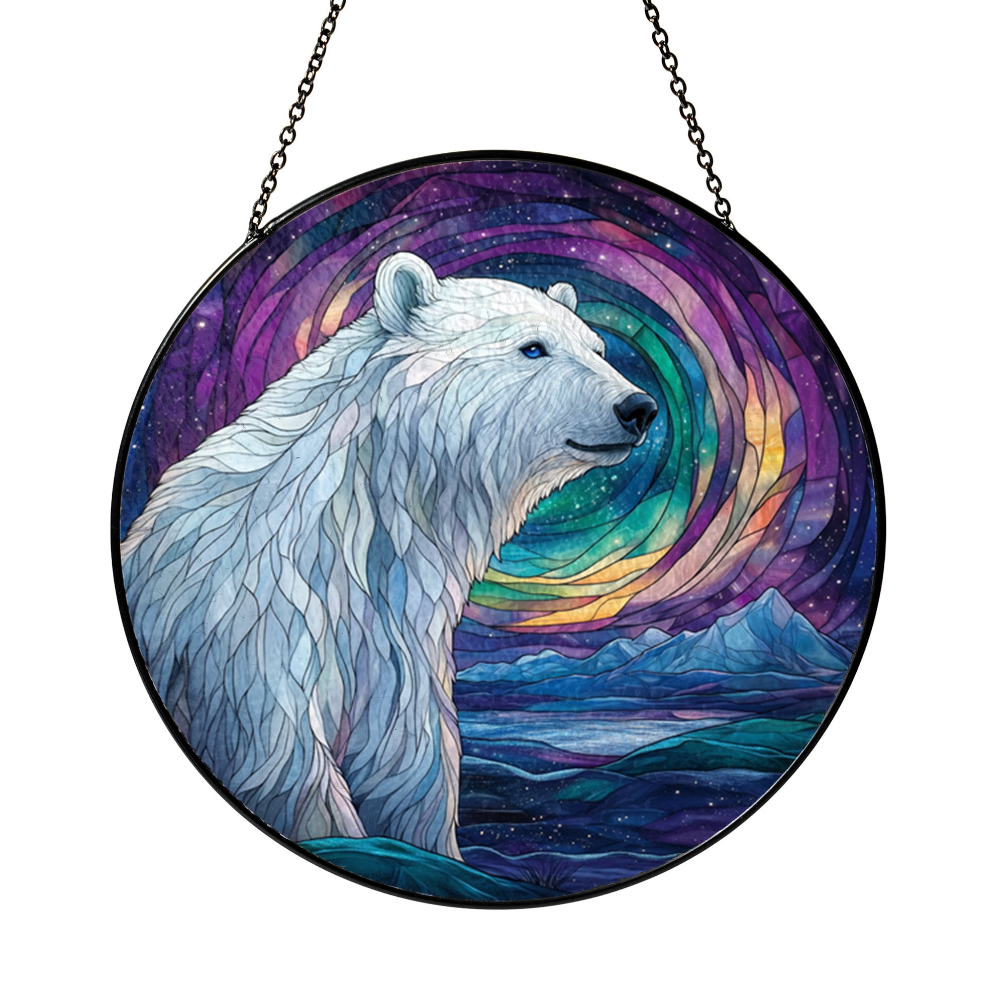 Arctic Wildlife Polar Bear Stained Glass Window Hanging, Decorative ...