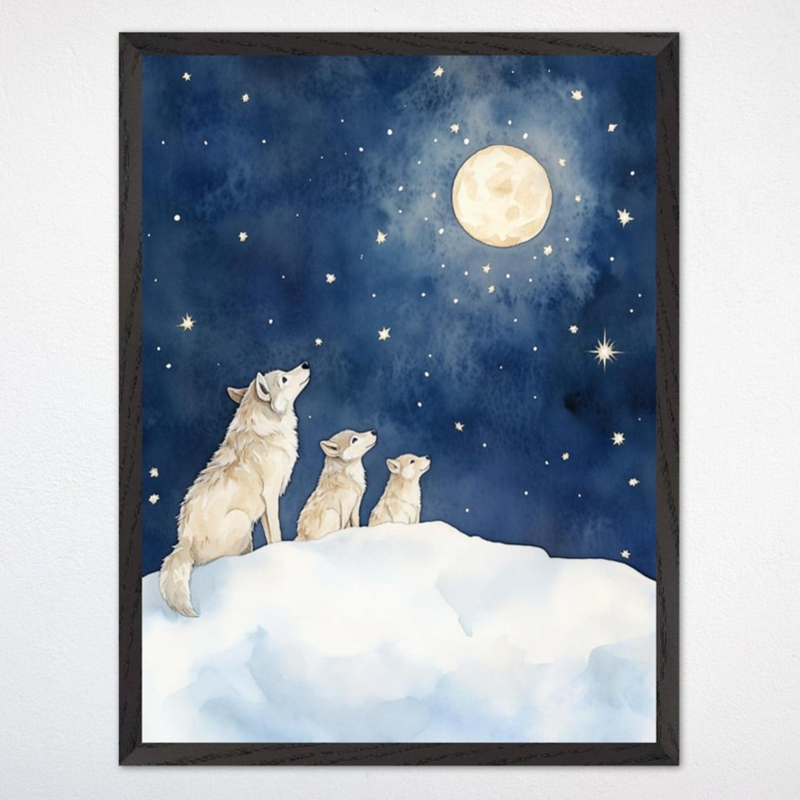 Arctic Wolf Moon Wall Art, Kids Room Framed Poster, Whimsical Wolf ...