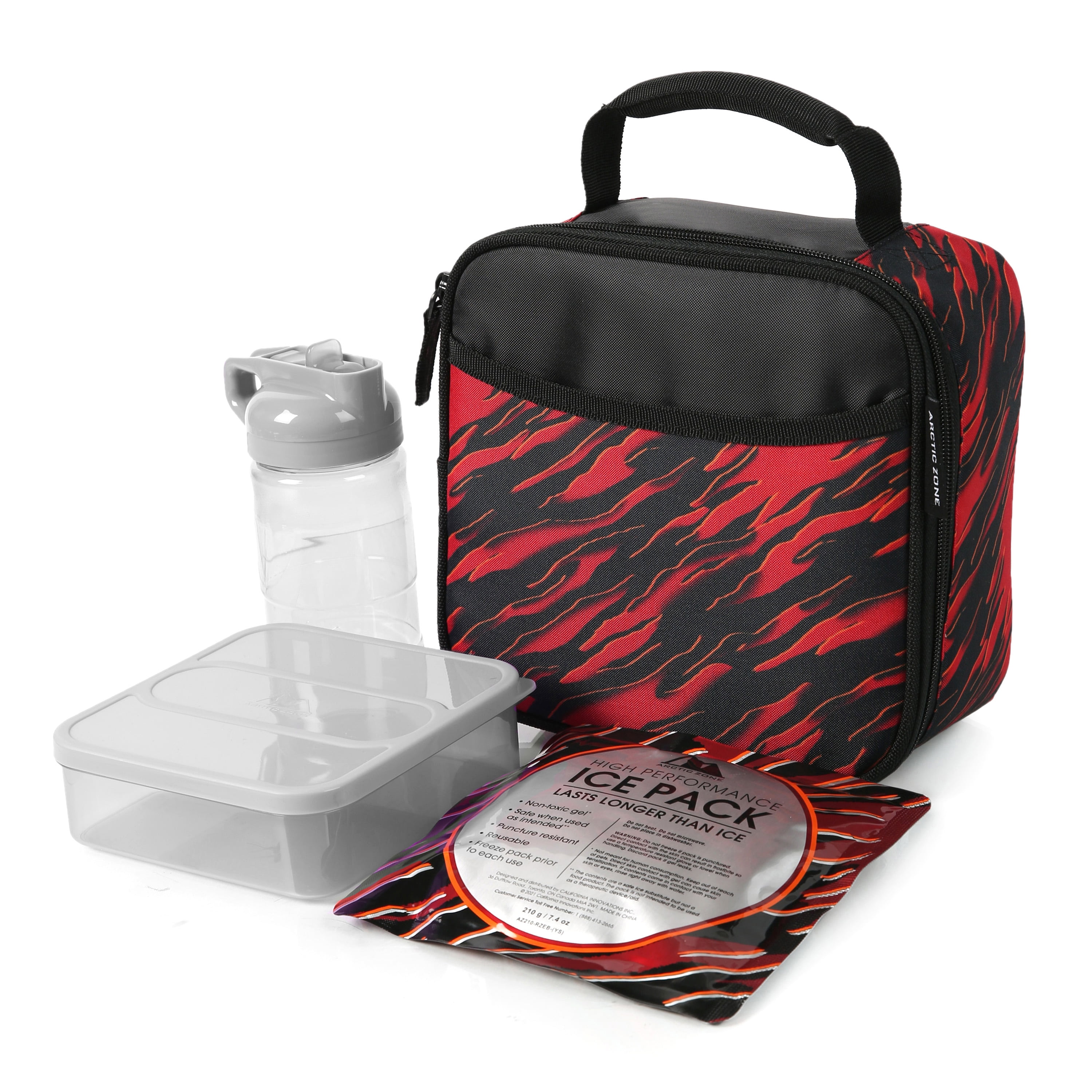 Arctic Zone Reusable Lunch Box Combo Kit with Accessories, Red Zebra ...